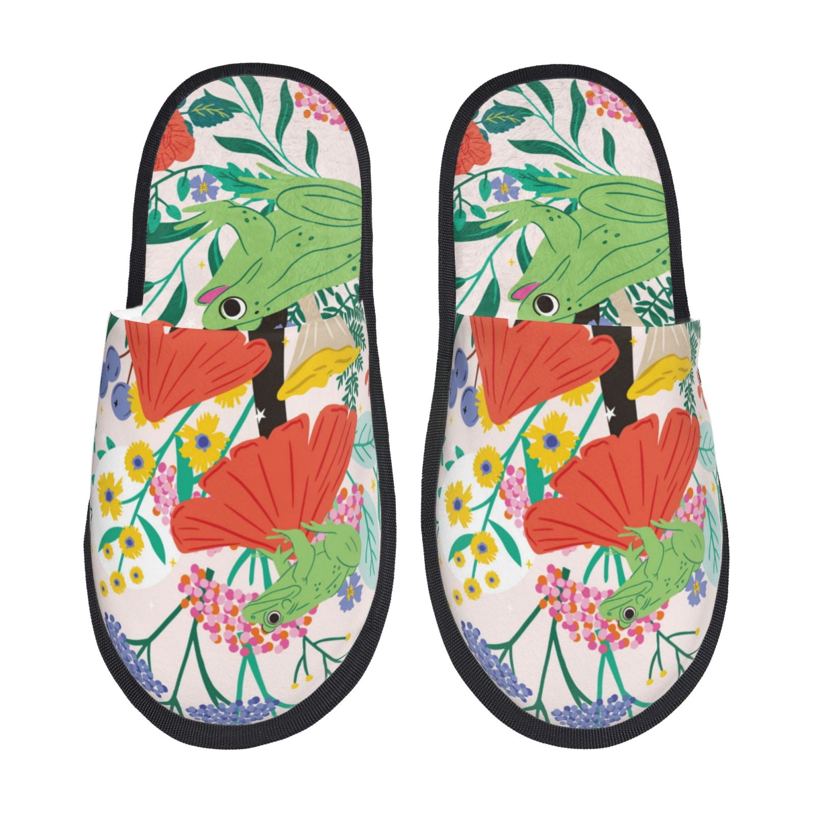 Gaeub Mushroom and Frogs Print Women's Fuzzy Scuff Slippers,Women's ...