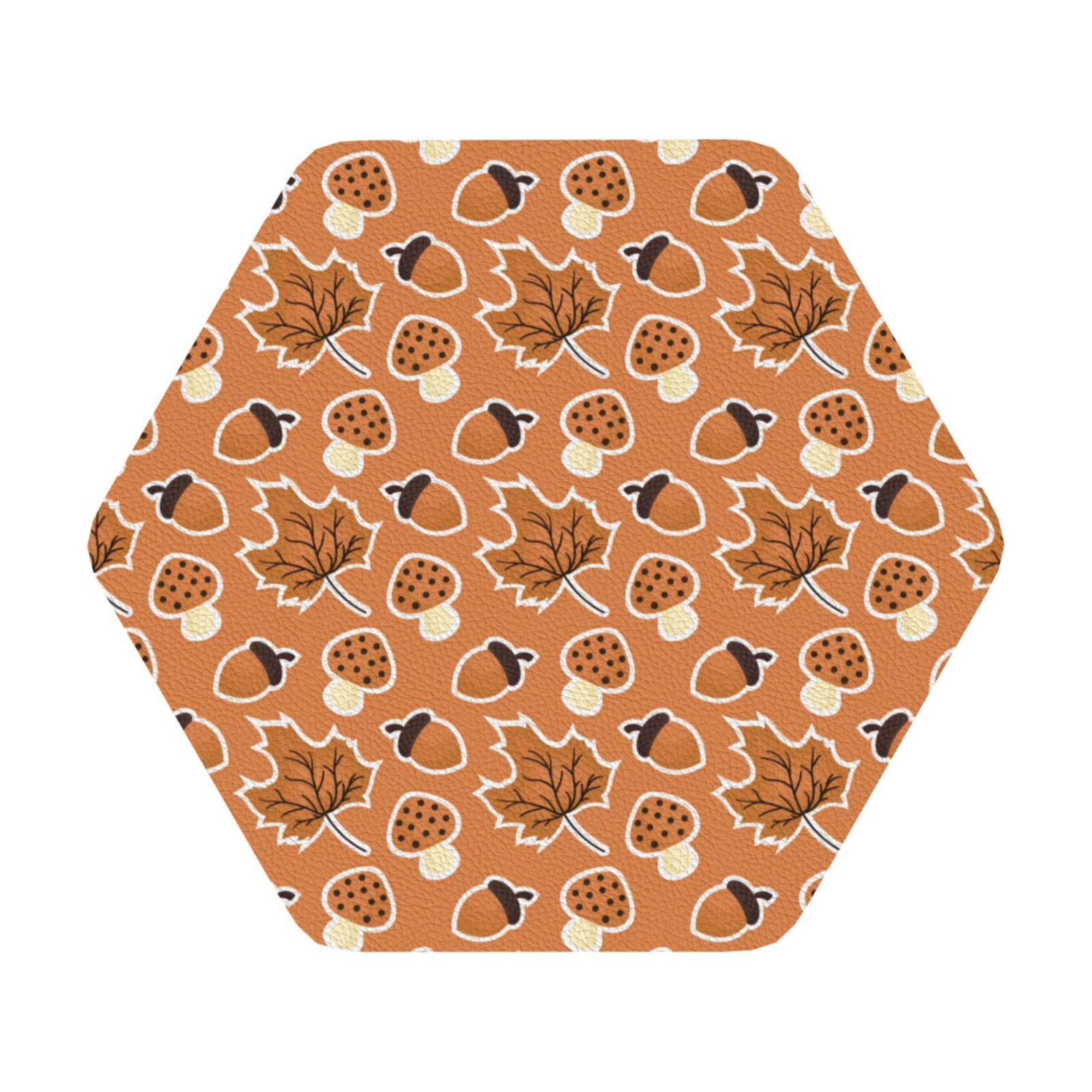 Gaeub Mushroom maple nuts Print 6 Pcs Leather Coasters for Drinks ...