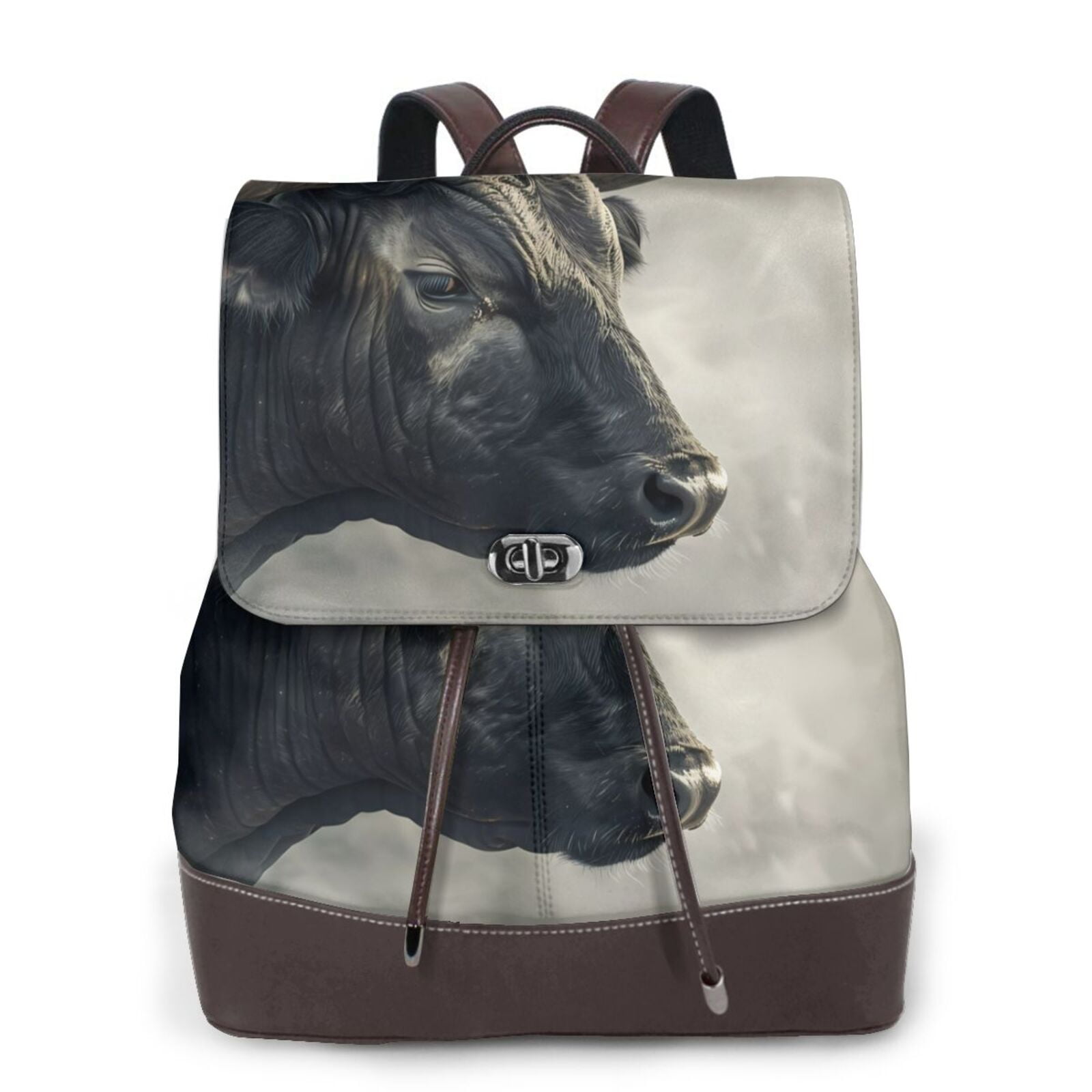 Gaeub Mystical Bull in Fog Print Women's Leather Backpack,Travel Laptop ...