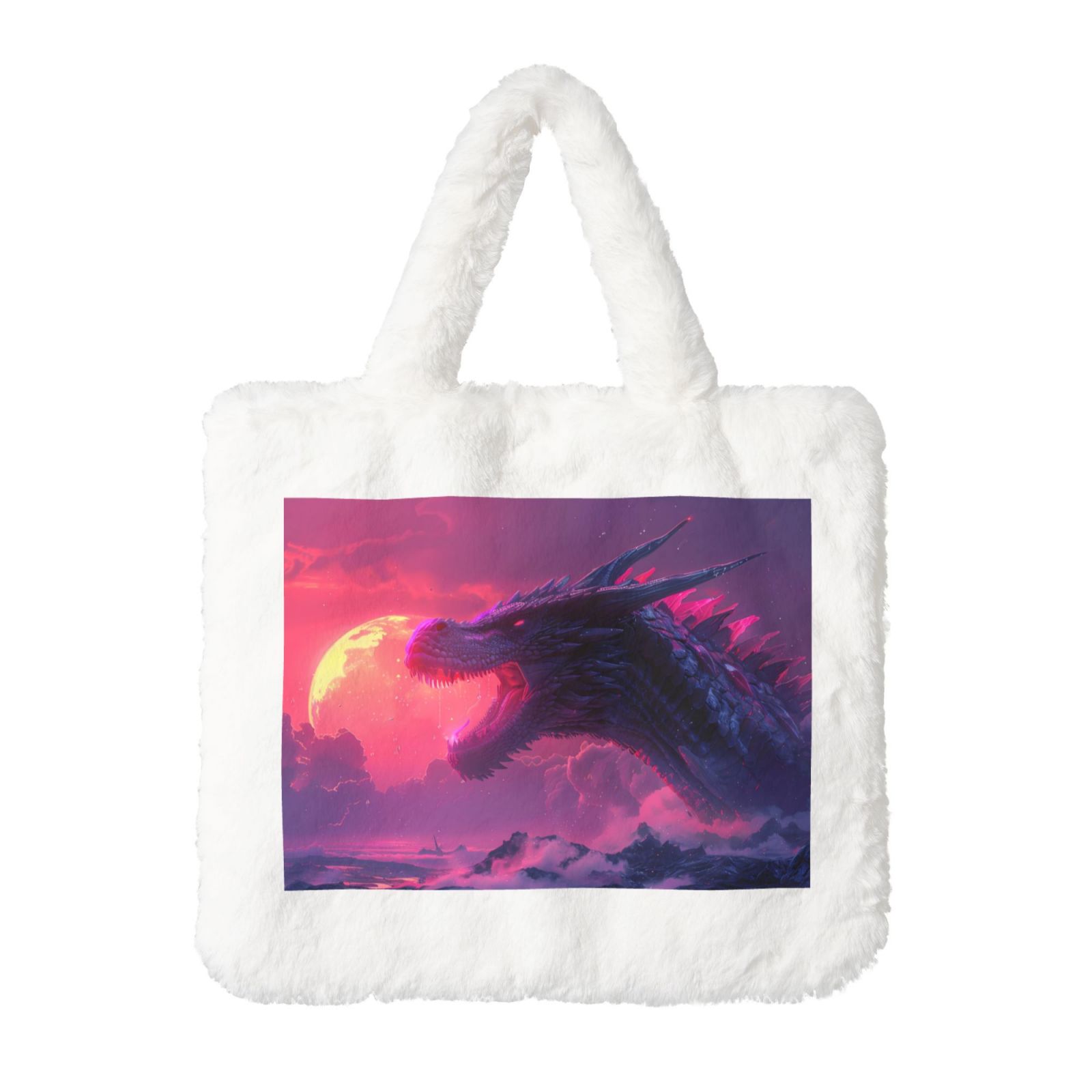 Gaeub Mystical Dragon Under Moon Printed Plush Underarm Bag, Ladies ...