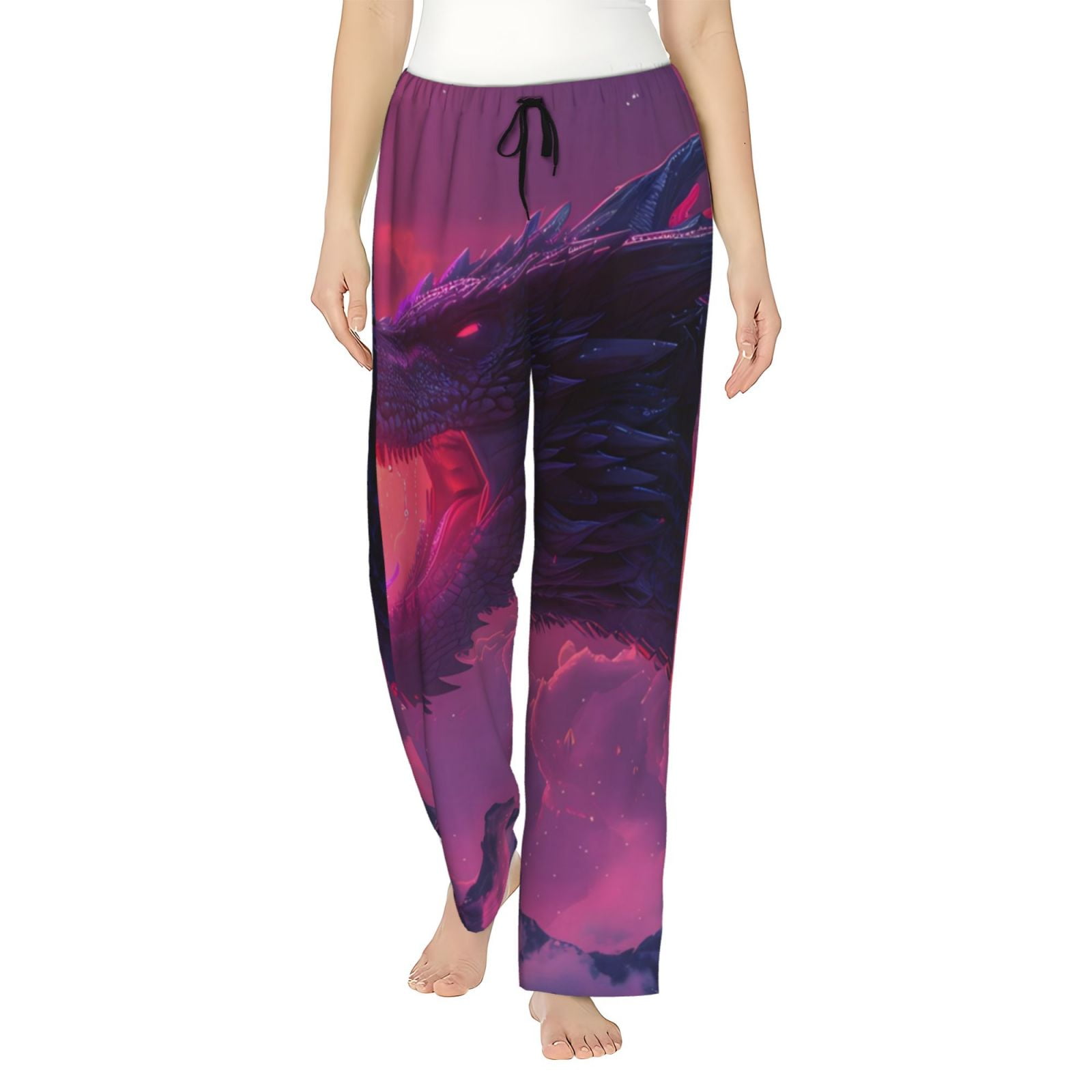 Gaeub Mystical Dragon Under Moon Soft Pajama Pants for Women, Wide Leg ...