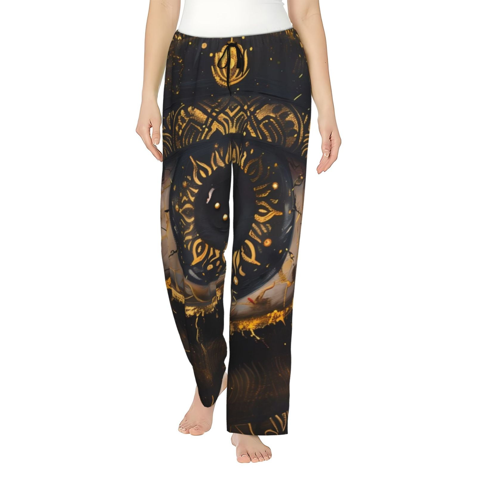 Gaeub Mystical Golden Eye Soft Pajama Pants for Women, Wide Leg Comfy ...