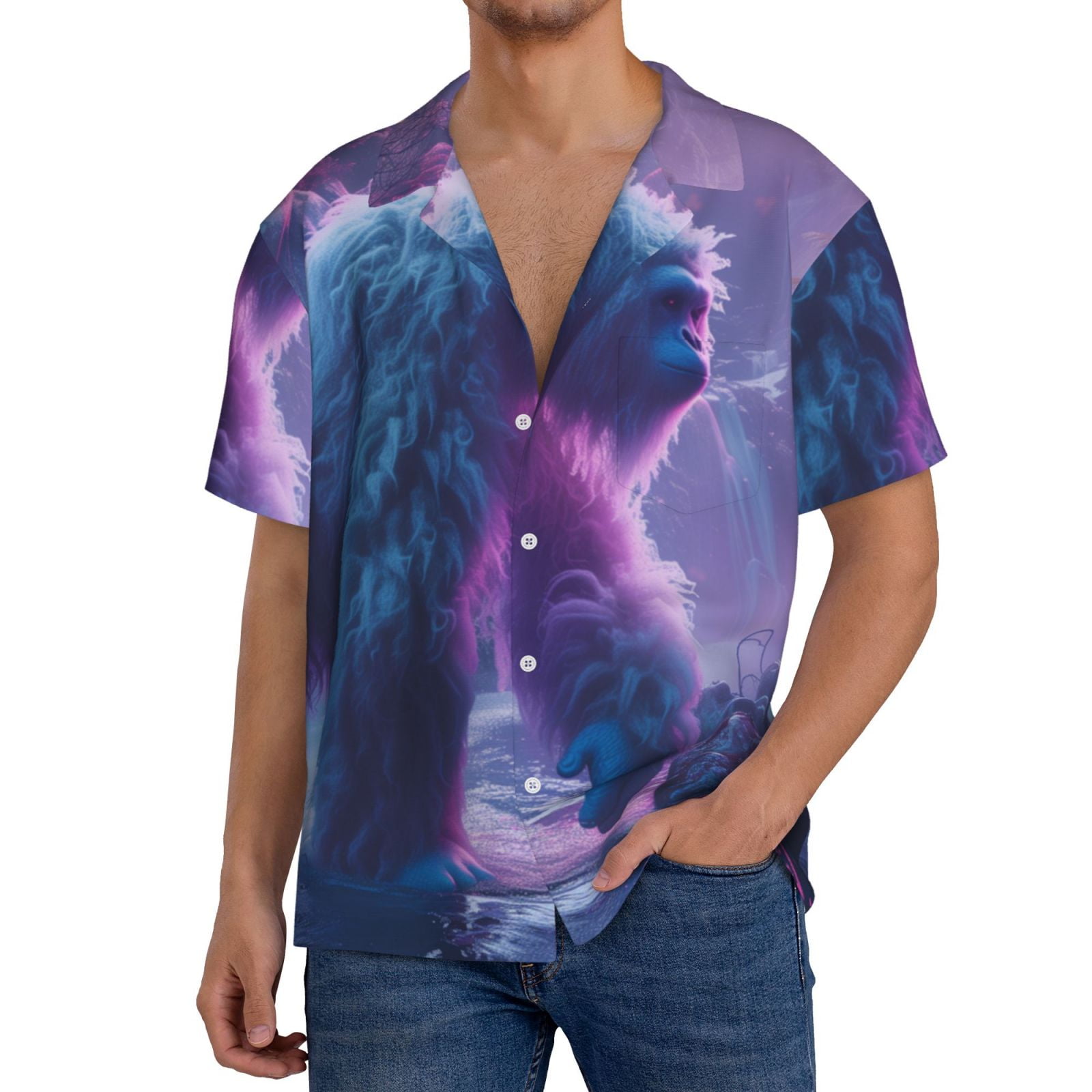 Gaeub Mystical White gorilla Jungle Men's Lapel Short Sleeve Shirt ...
