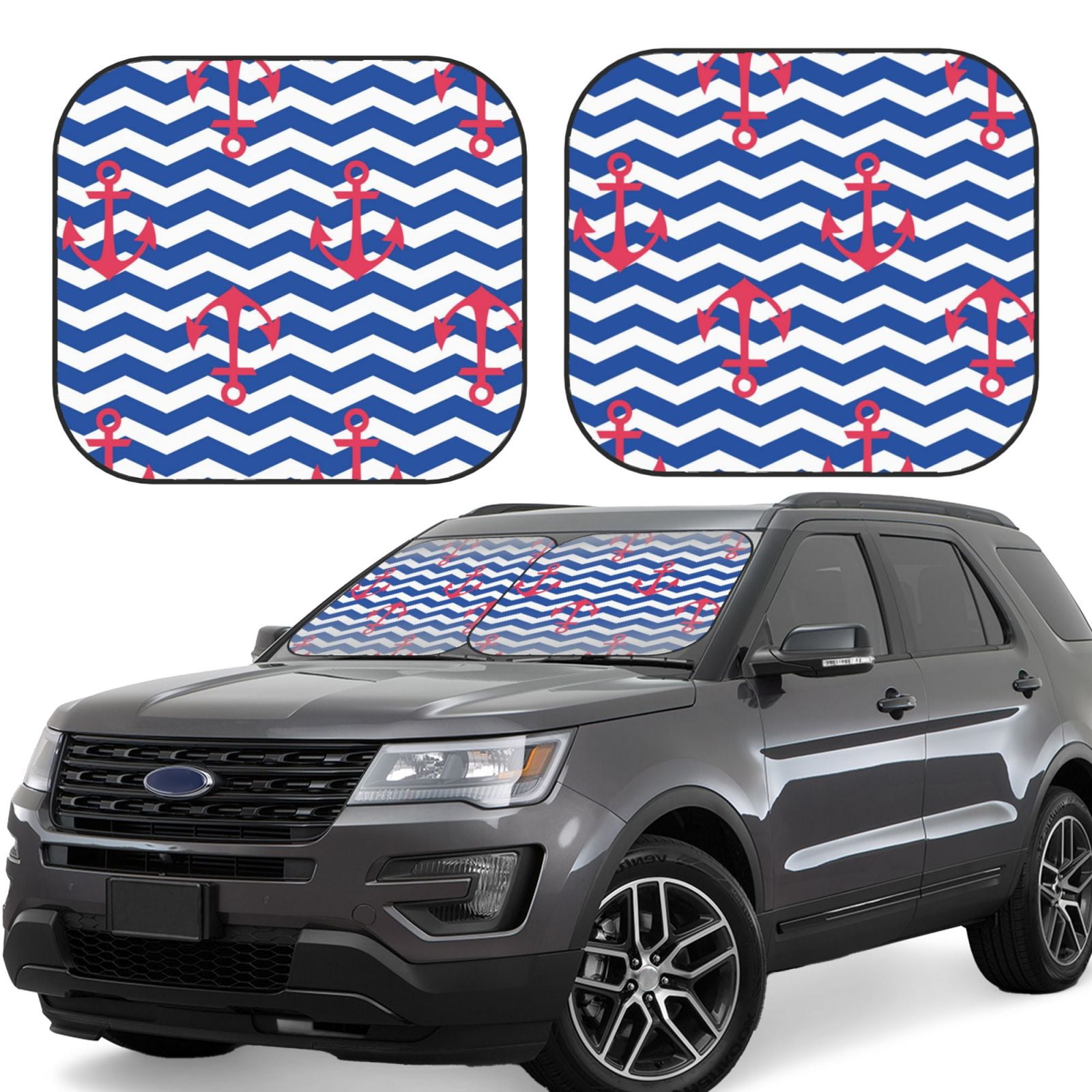 Gaeub Nautical Anchors Print 2-Piece Windshield Sun Shade,Foldable Car ...