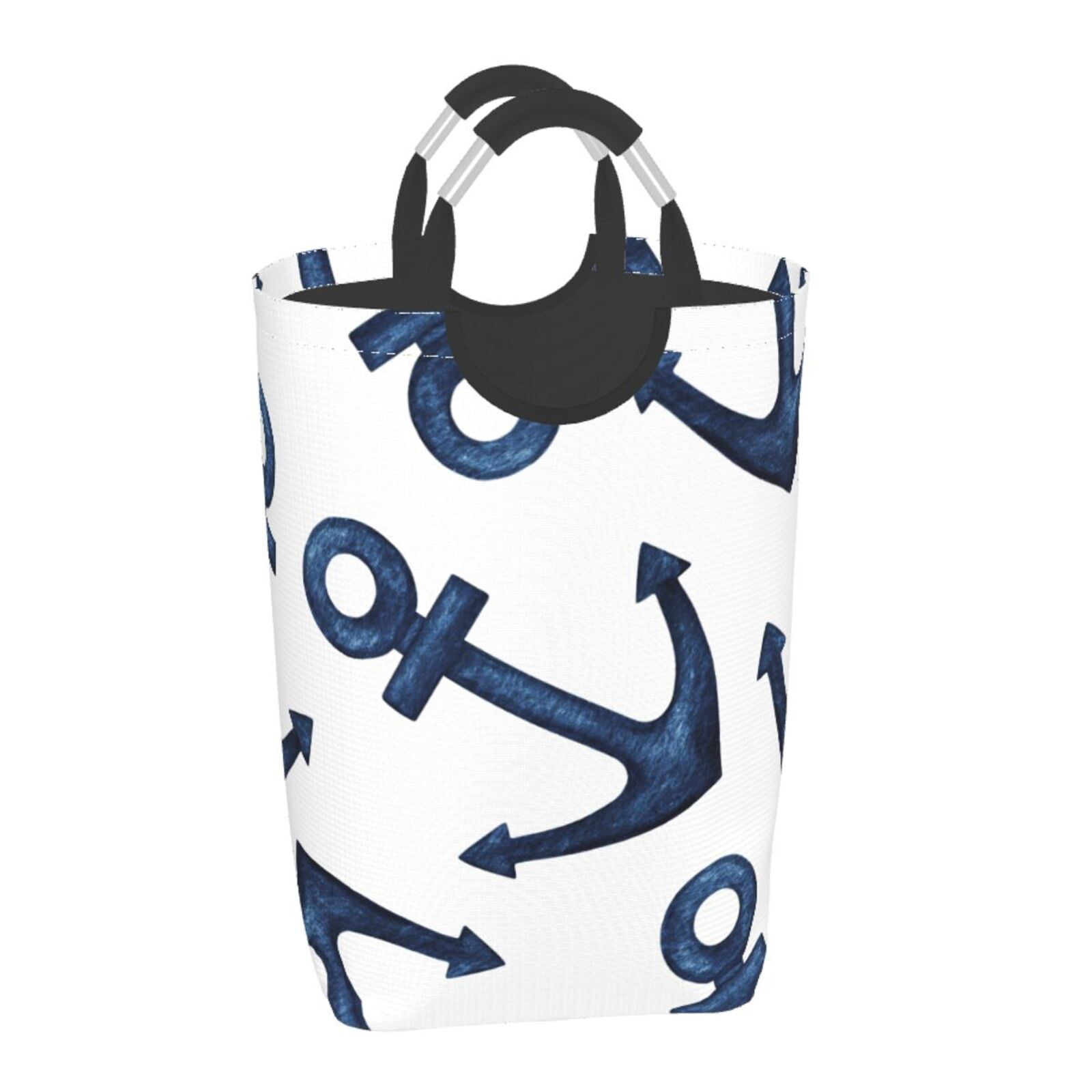 Gaeub Navy Blue Anchor Print 50L Large Laundry Hampers with Handles ...