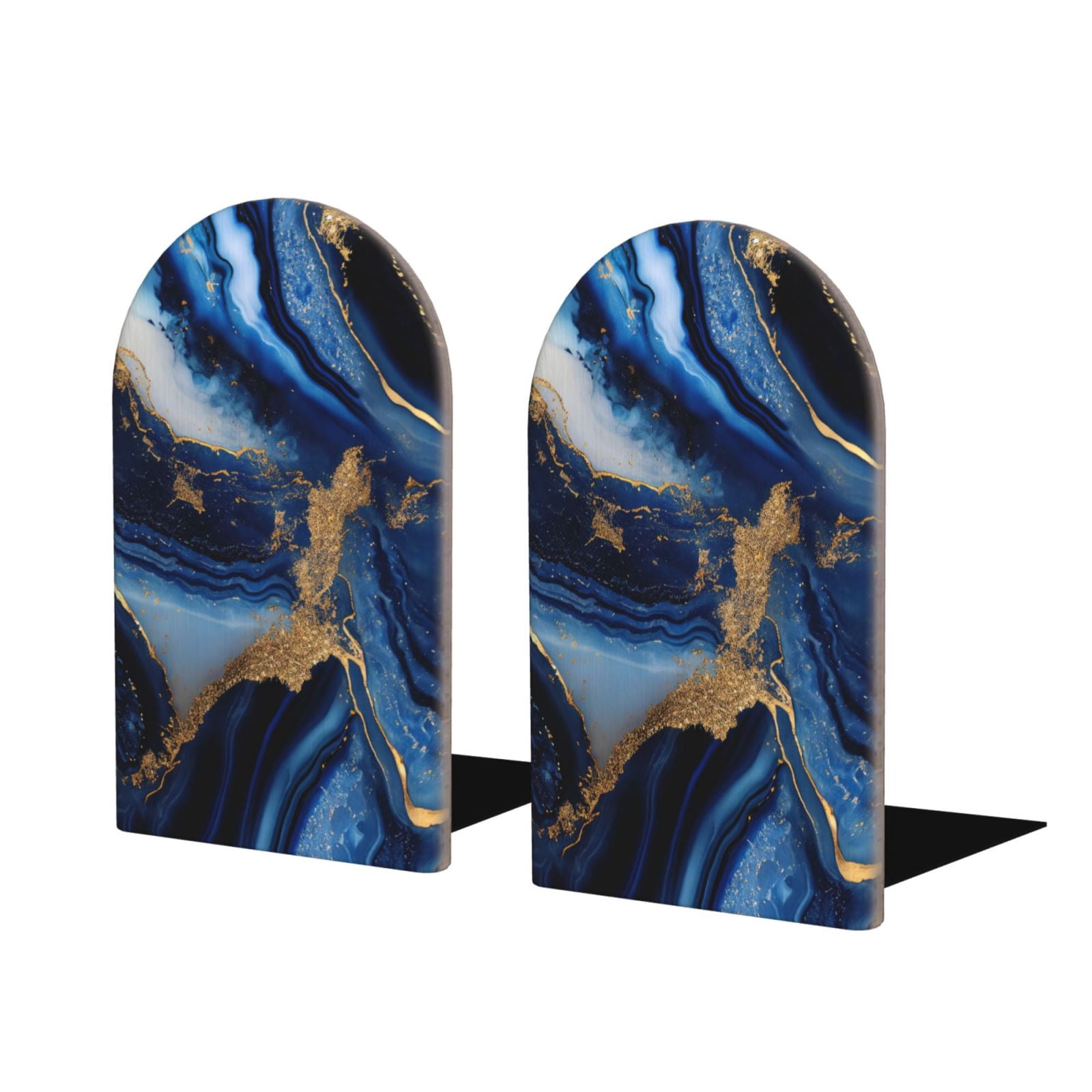 Gaeub Navy Blue Marble Wood Bookends, Non-Slip Bookends, Heavy Duty ...