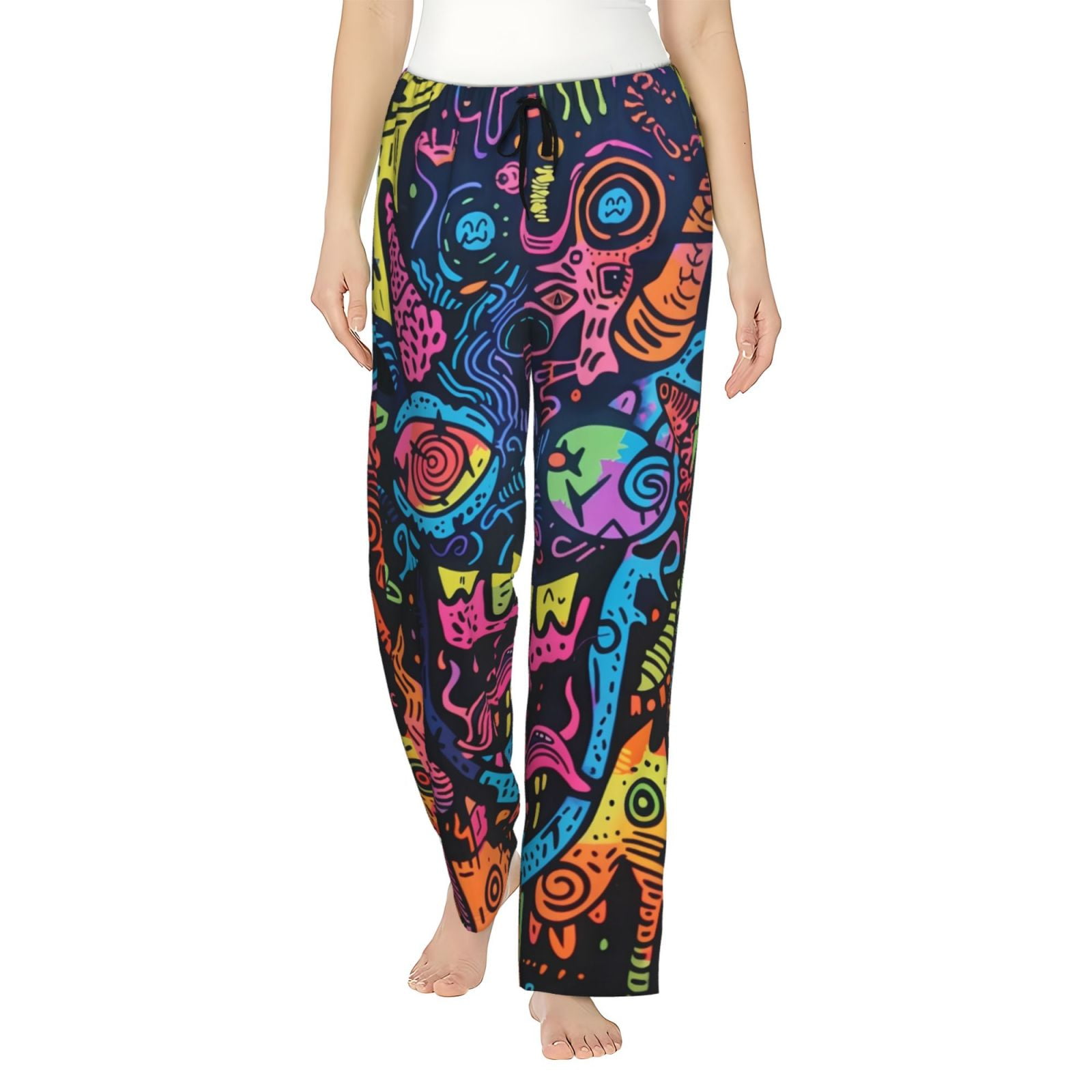 Gaeub Neon Graffiti Urban Art Soft Pajama Pants for Women, Wide Leg ...