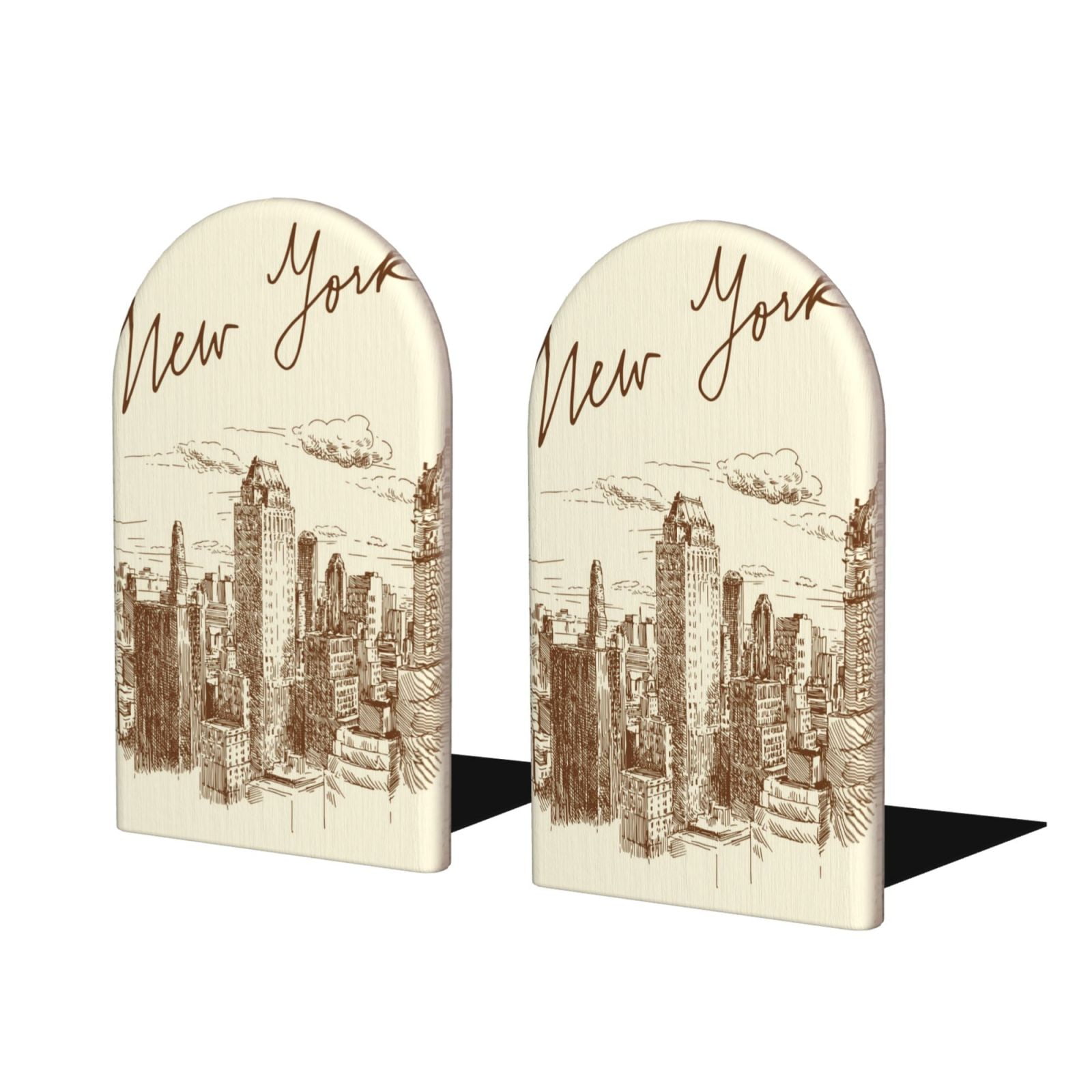 Gaeub New York Wood Bookends, Non-Slip Bookends, Heavy Duty Wooden ...