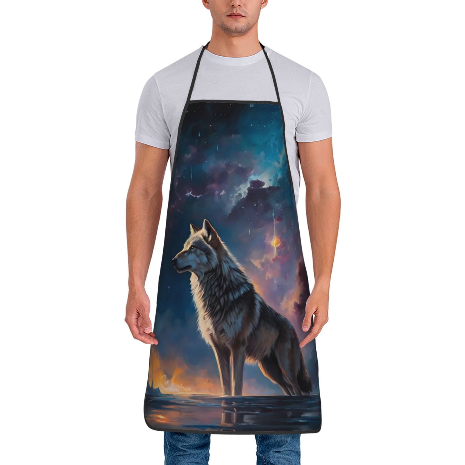 Gaeub Night Sky Wolf Print Apron for Men and Women,Waterproof Apron for ...