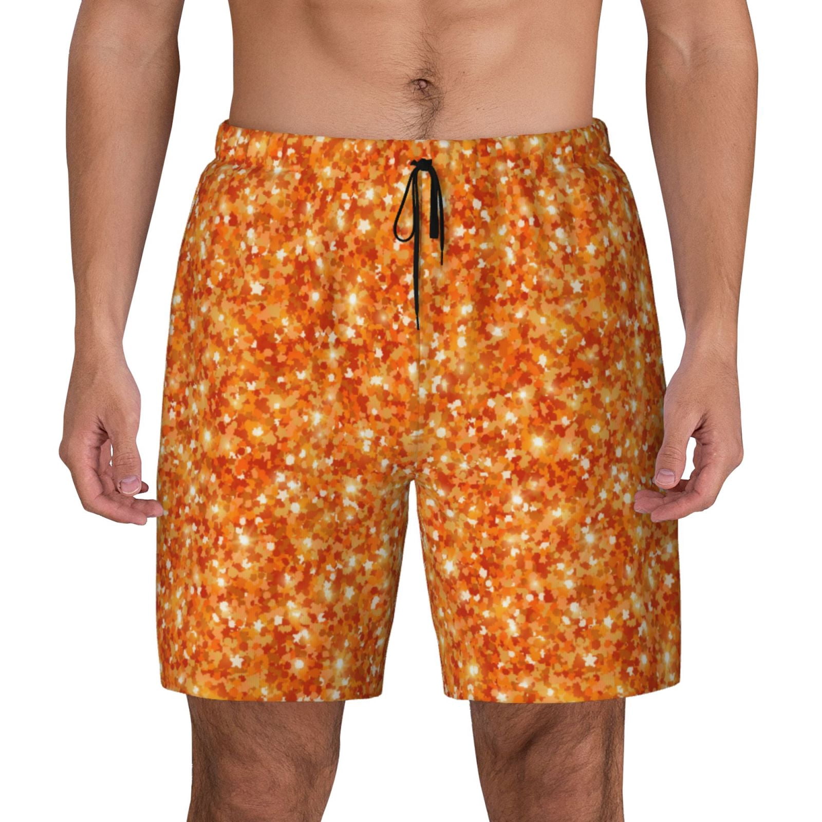 Gaeub Orange Glitter Mens Swim Trunks Stretch Beach Shorts Quick Dry ...