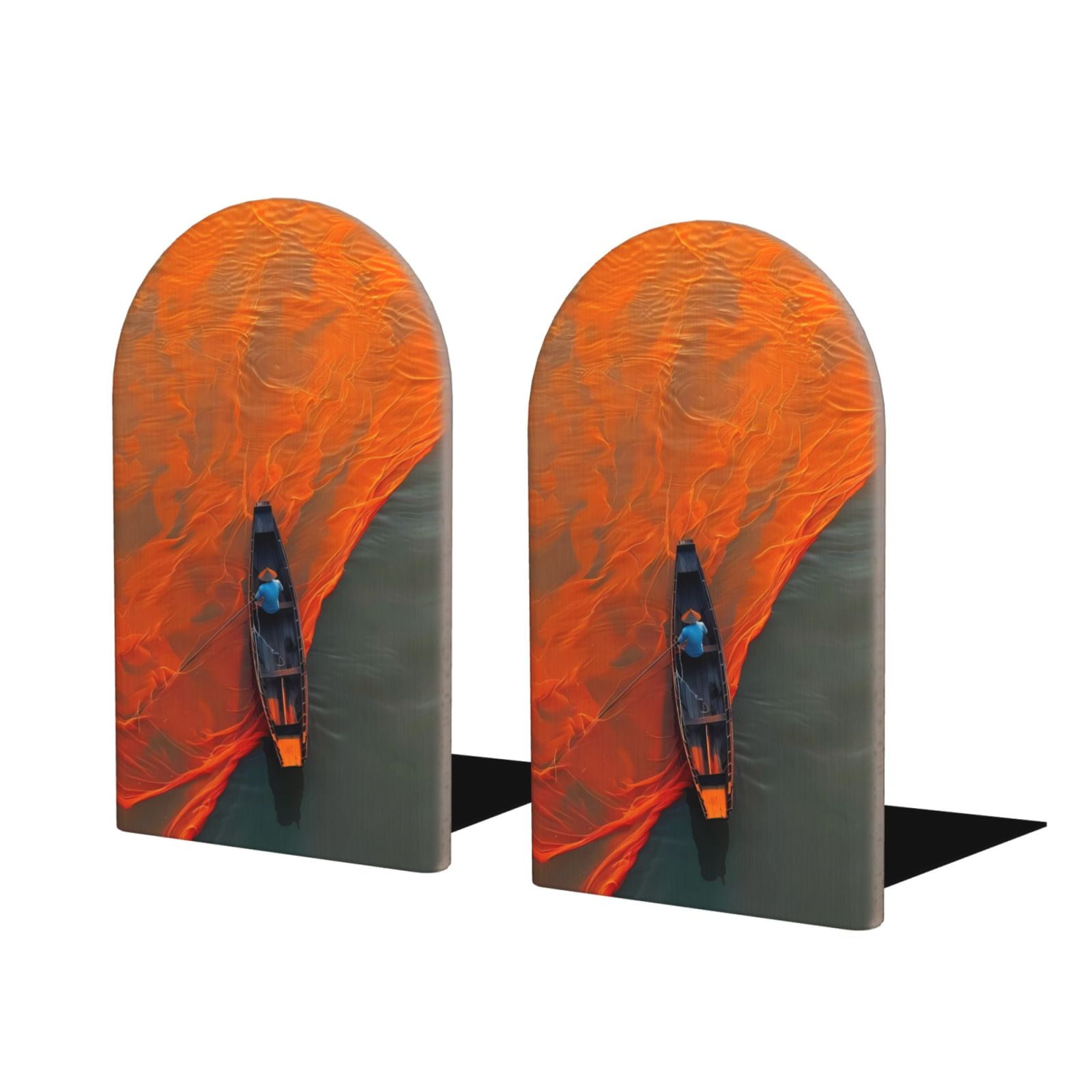 Gaeub Orange Net Fishing Boat Wood Bookends, Non-Slip Bookends, Heavy ...