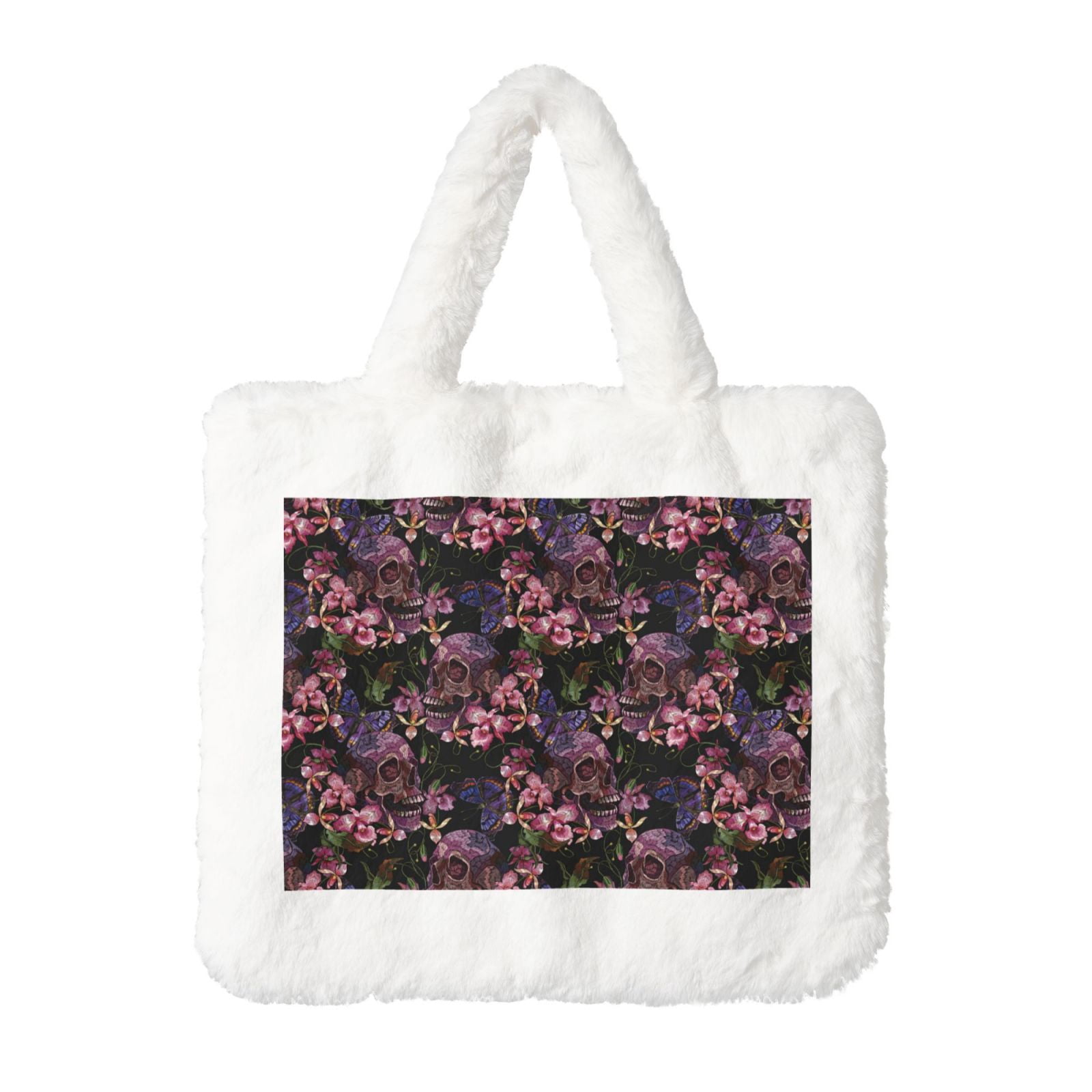 Gaeub Orchids Flowers Printed Plush Underarm Bag, Ladies Fluffy ...
