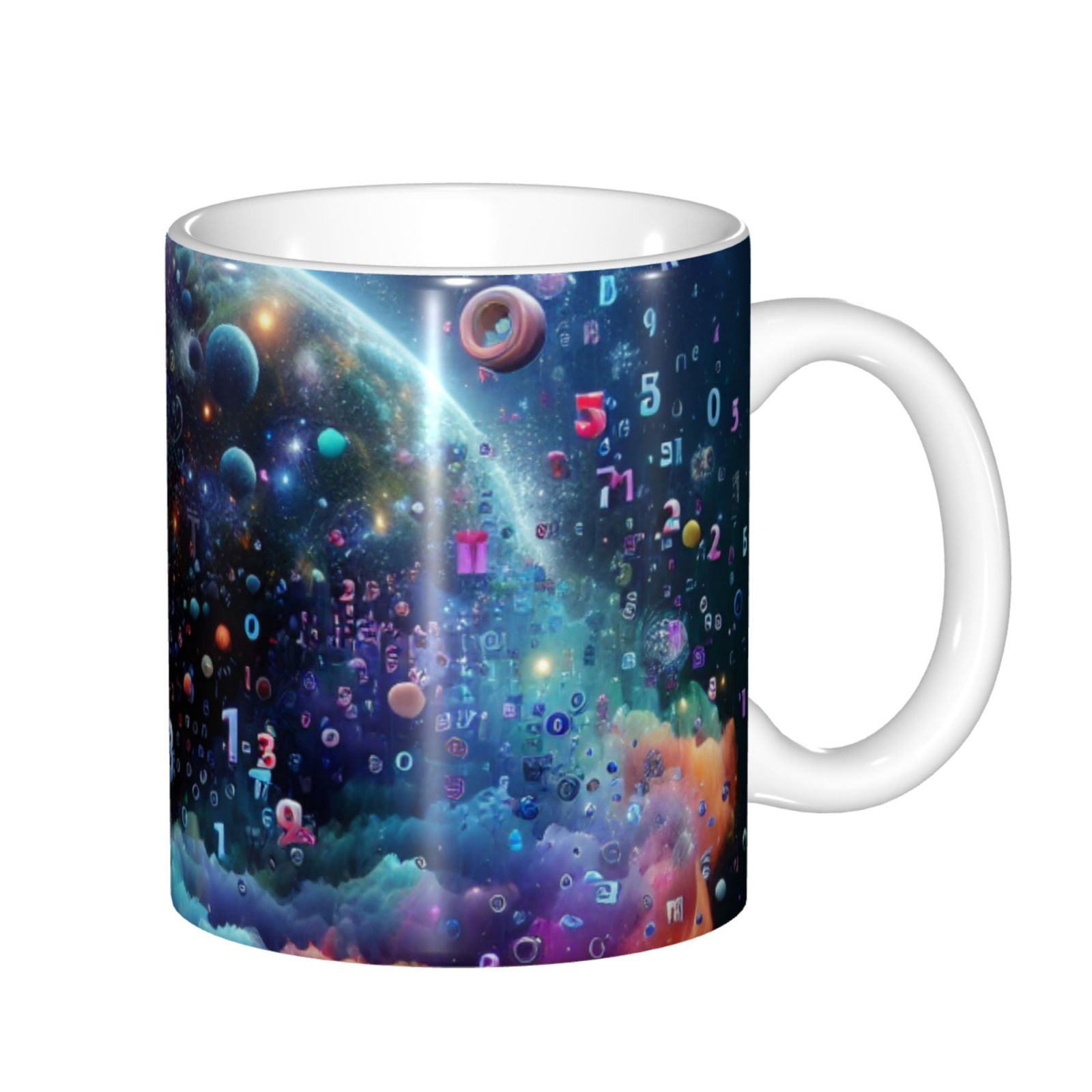 Gaeub Outer Space Floating Numbers And Letters Ceramic Coffee Mug with ...