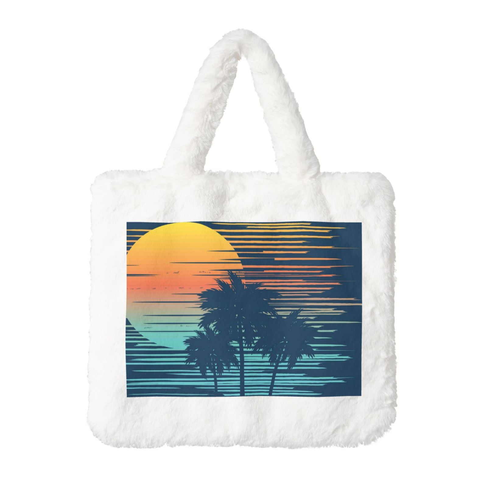 Gaeub Palm Trees Printed Plush Underarm Bag, Ladies Fluffy Shoulder Bag ...