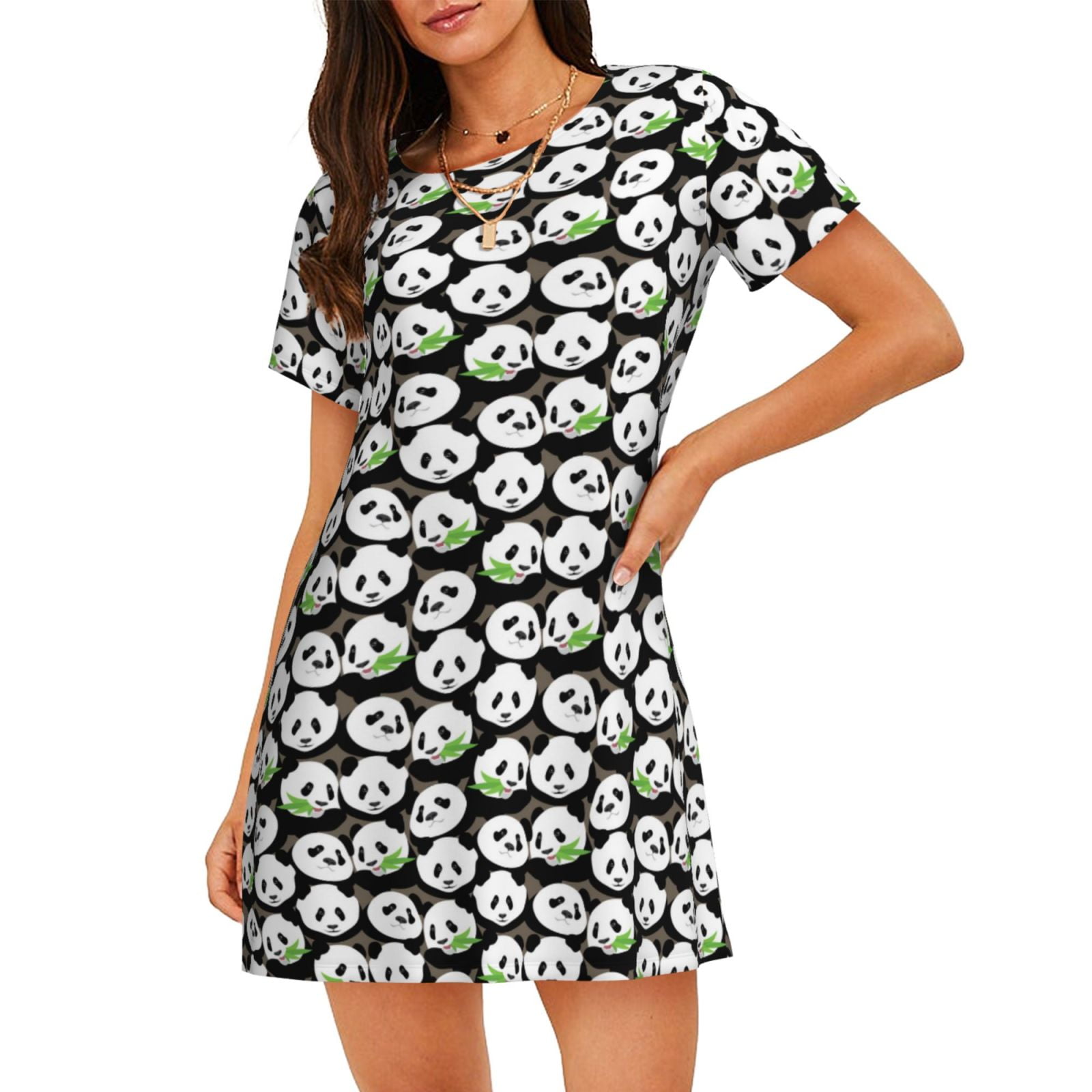 Gaeub Panda Bear Print Women's Short-Sleeved Nightdress,Loose Comfy ...