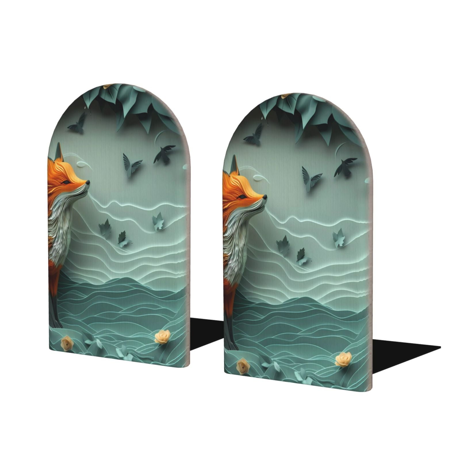 Gaeub Paper Fox Crow Fantasy Wood Bookends, Non-Slip Bookends, Heavy ...