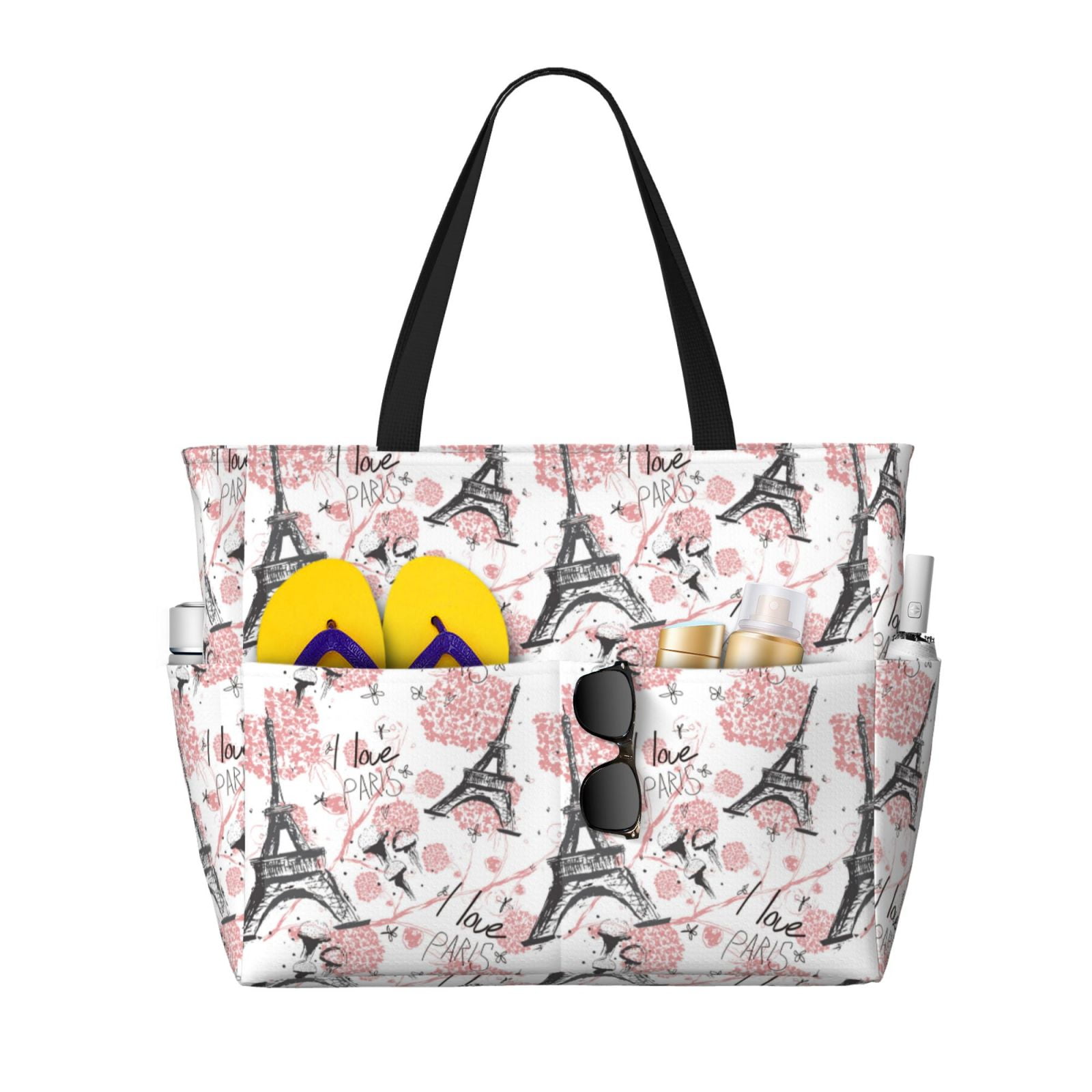 Gaeub Paris Print Beach Bag,Large Tote Bag,Waterproof Sandproof Women ...