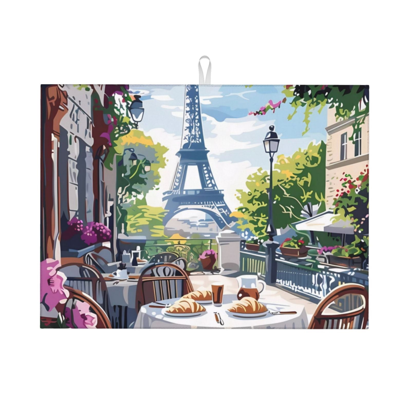 Gaeub Parisian Cafe With Eiffel Print Dish Drying Mats For Kitchen ...