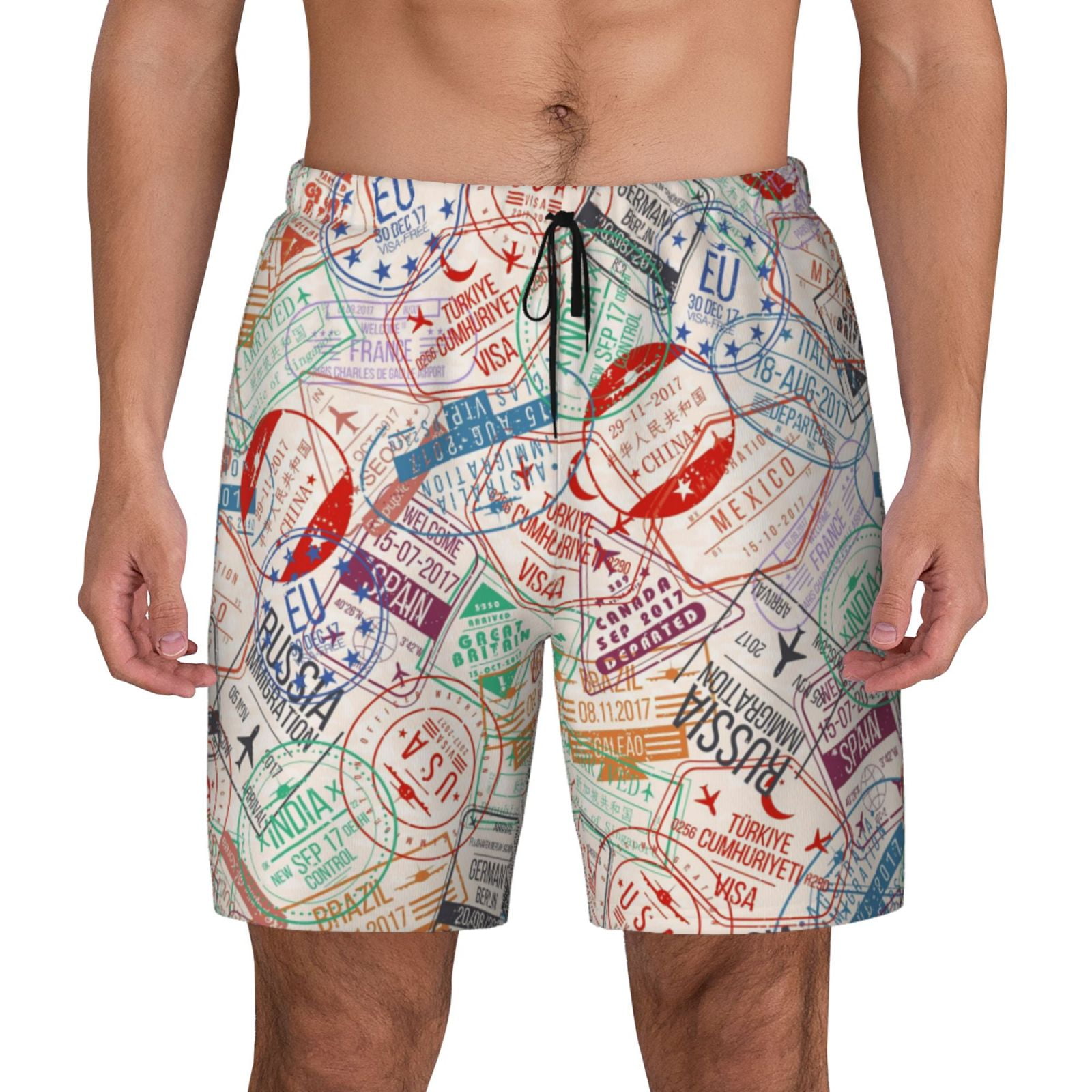 Gaeub Passport Stamp Mens Swim Trunks Stretch Beach Shorts Quick Dry ...