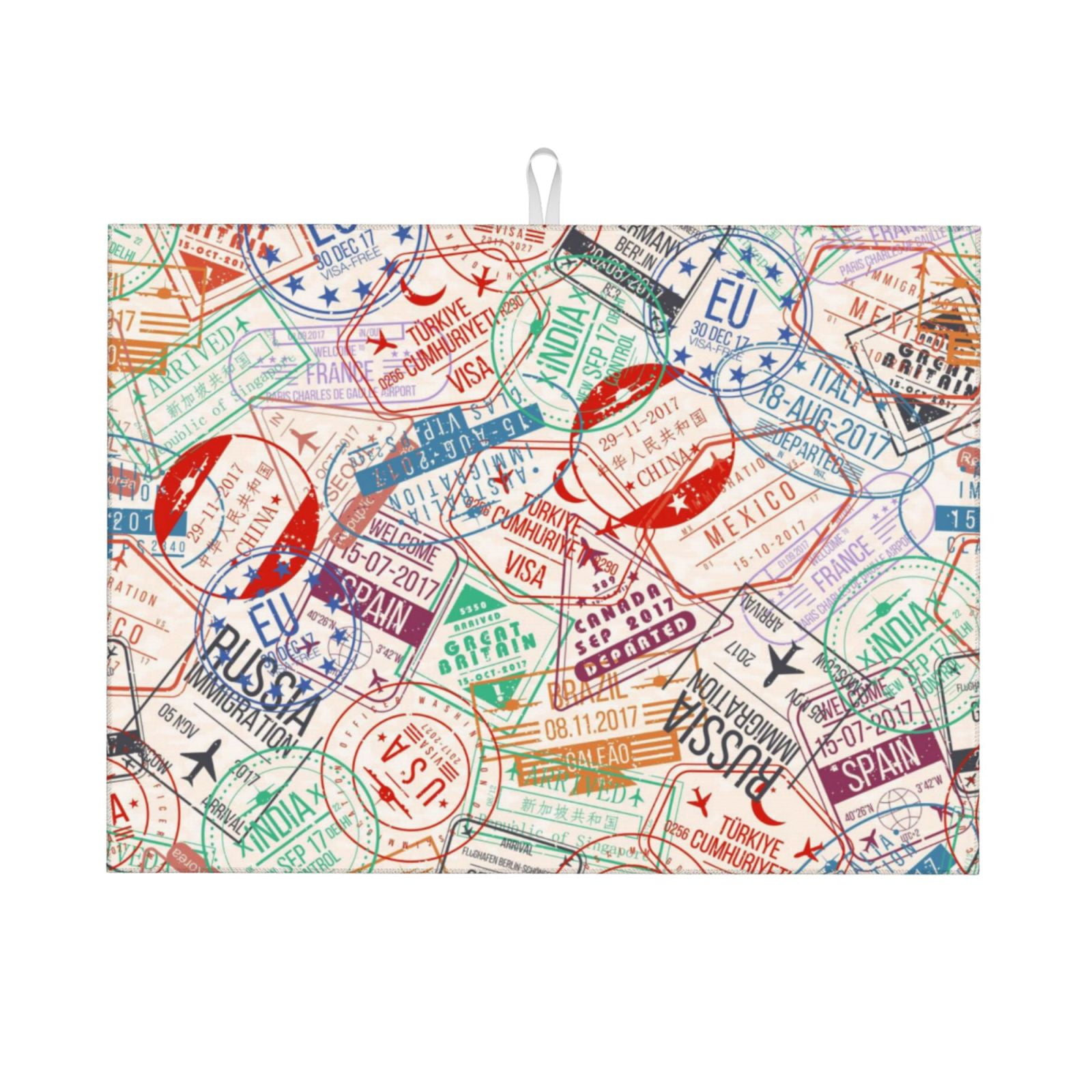 Gaeub Passport Stamp Print Dish Drying Mats For Kitchen Counter ...