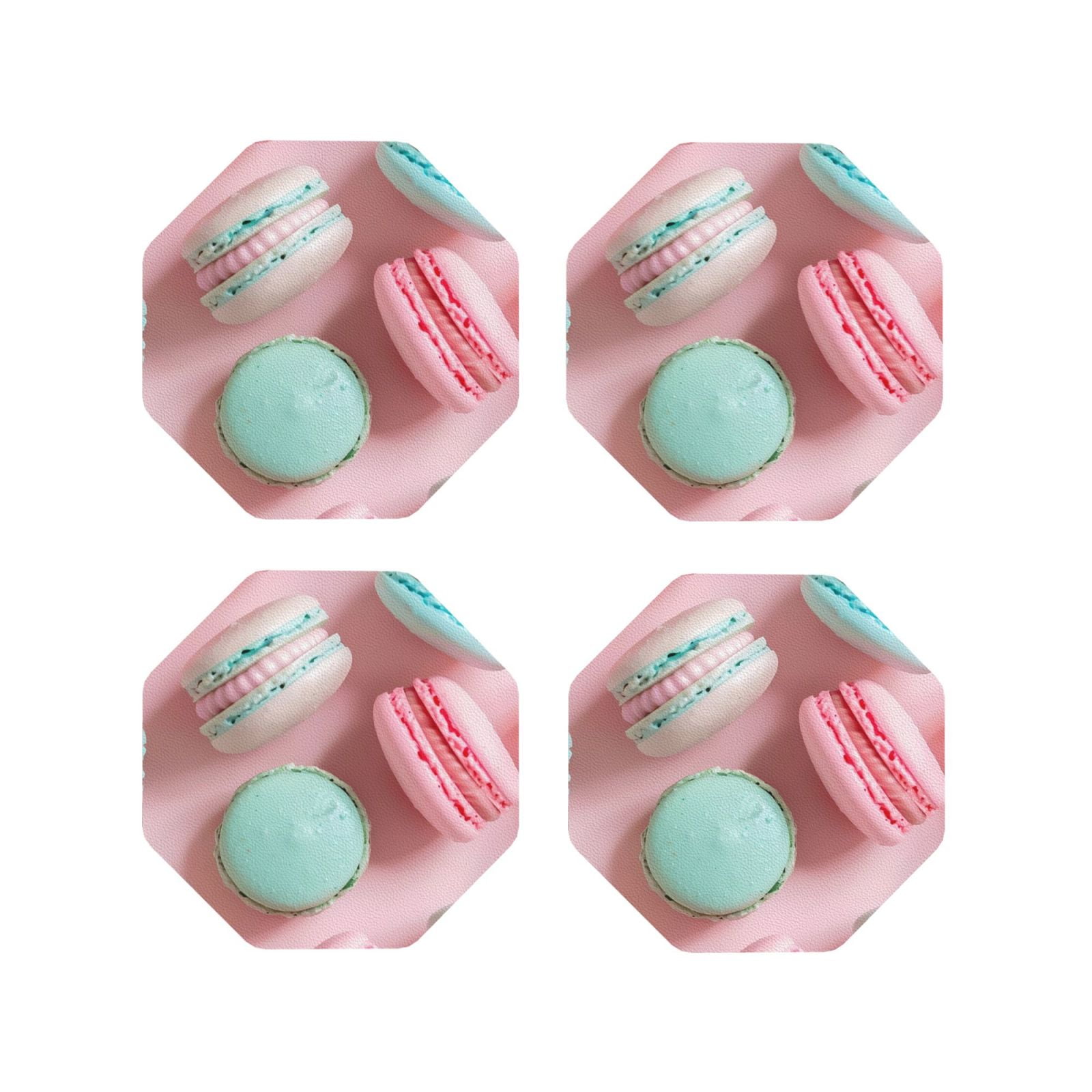 Gaeub Pastel Macarons Delight Print 4 Pcs Leather Coasters for Drinks ...