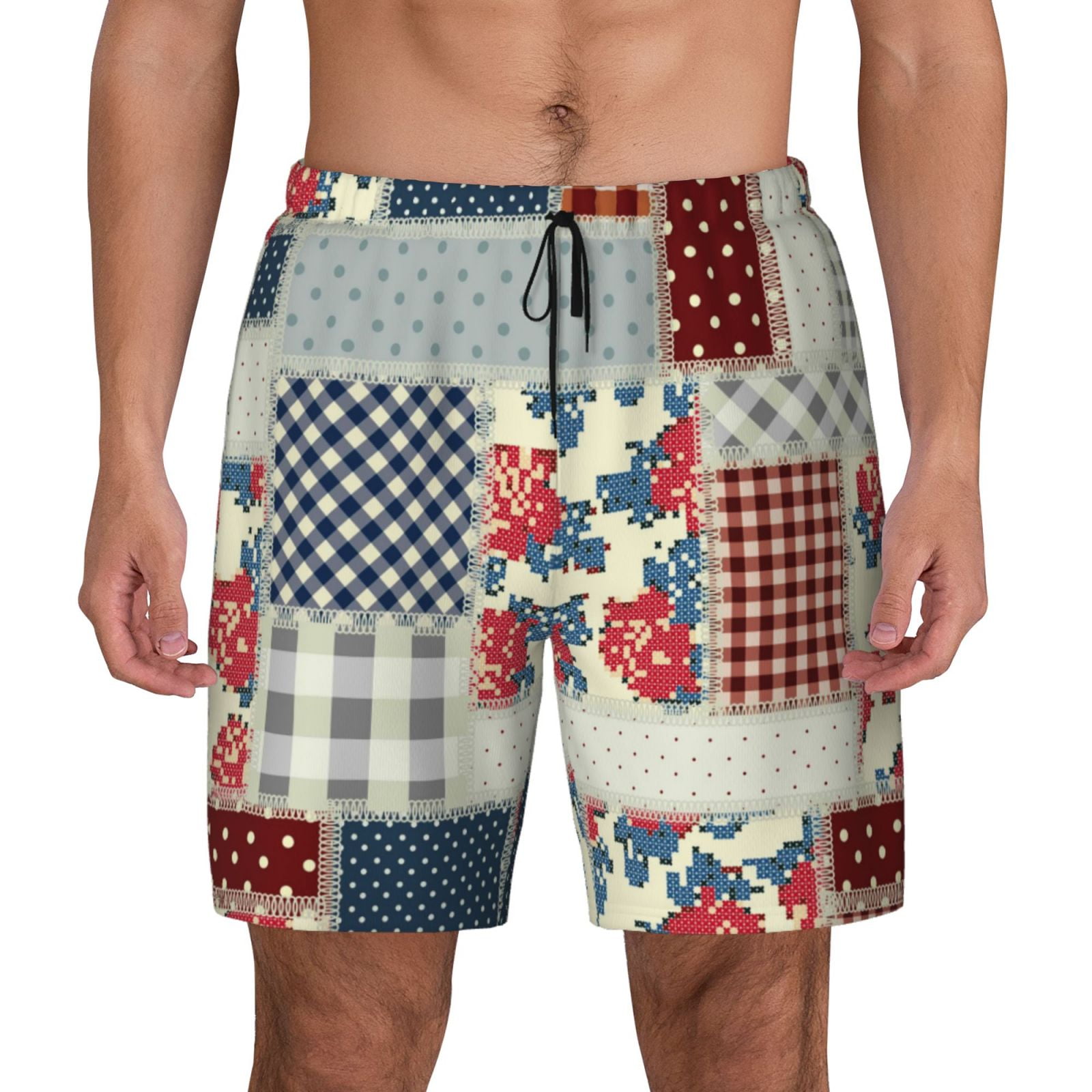 Gaeub Patchwork In Country Style Mens Swim Trunks Stretch Beach Shorts ...