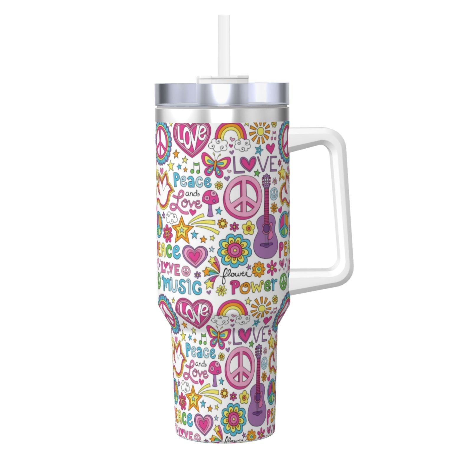 Gaeub Peace Love and Dove Flower Power Print Stainless Steel Hot/Cold ...