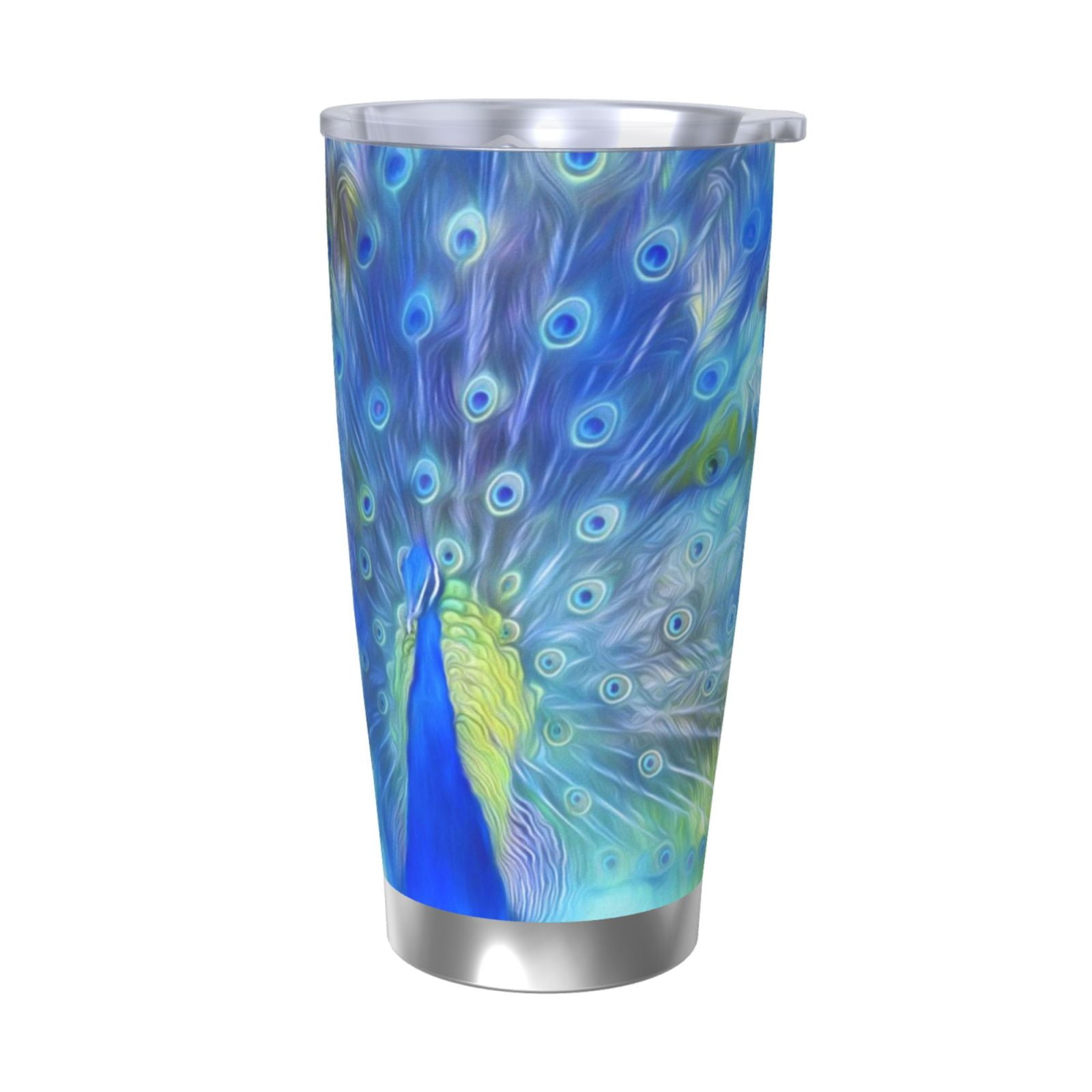 Gaeub Peacock Print 20-Ounce Stainless Steel Car Cup,Tumblers Cups with Lids and Straw,Coffee ...