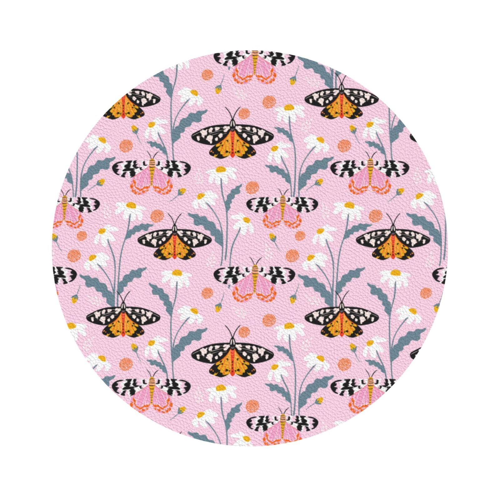 Gaeub Pink Butterfly Daisy Print 6 Pcs Leather Coasters for Drinks ...
