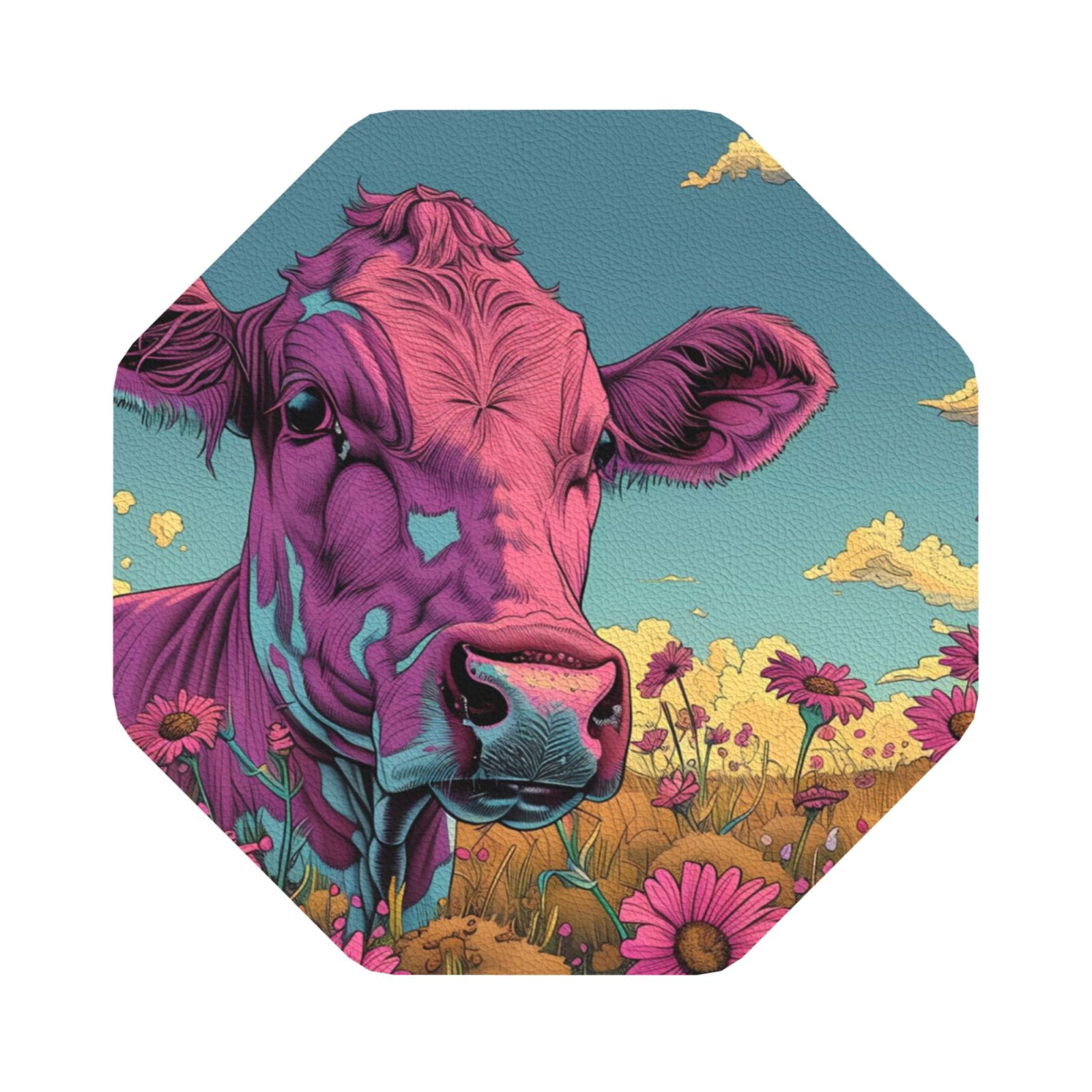 Gaeub Pink Cow In Sunflower Field Print 6 Pcs Leather Coasters for ...