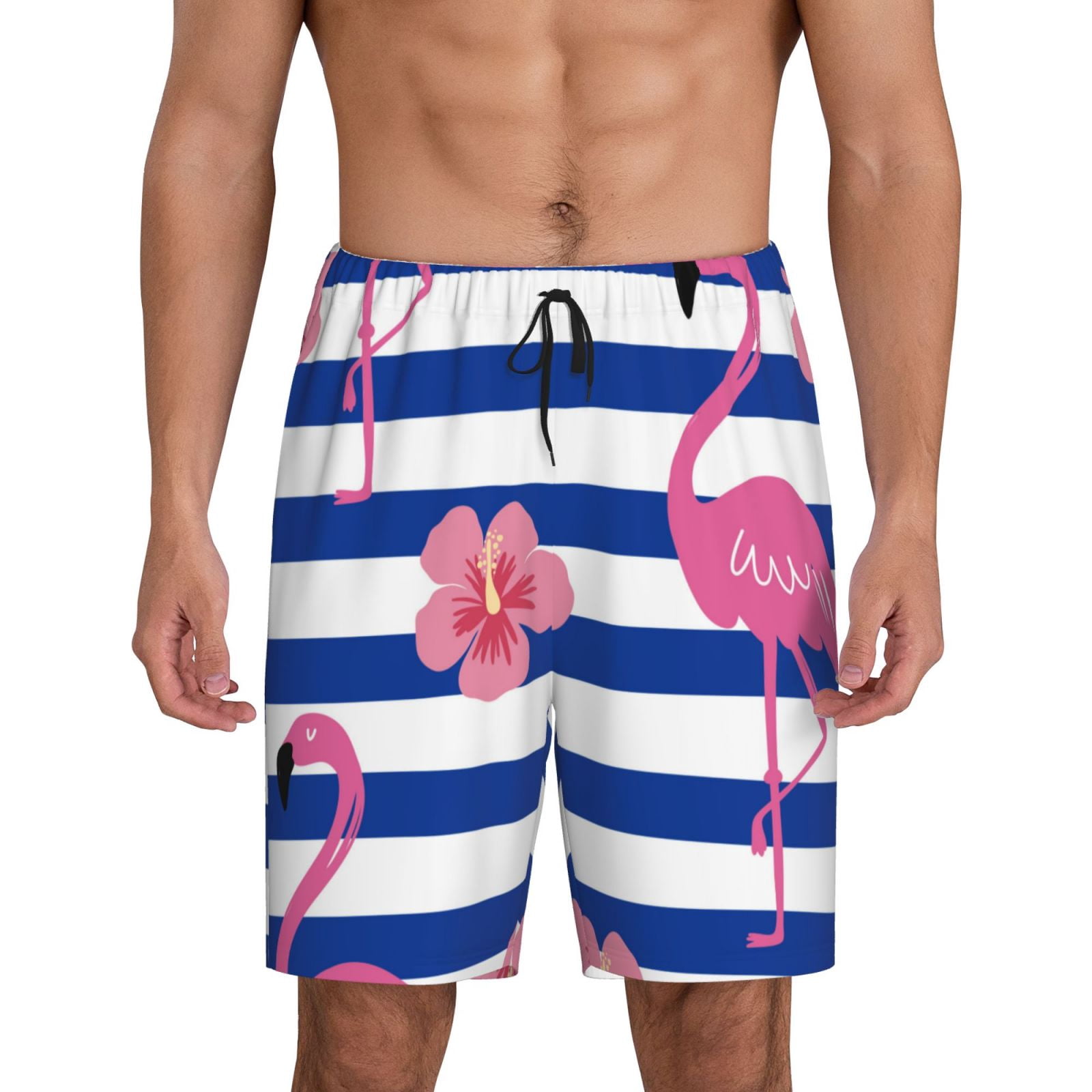 Gaeub Pink Flamingo Print Men's Pajama Shorts,Sleep Shorts for Men ...