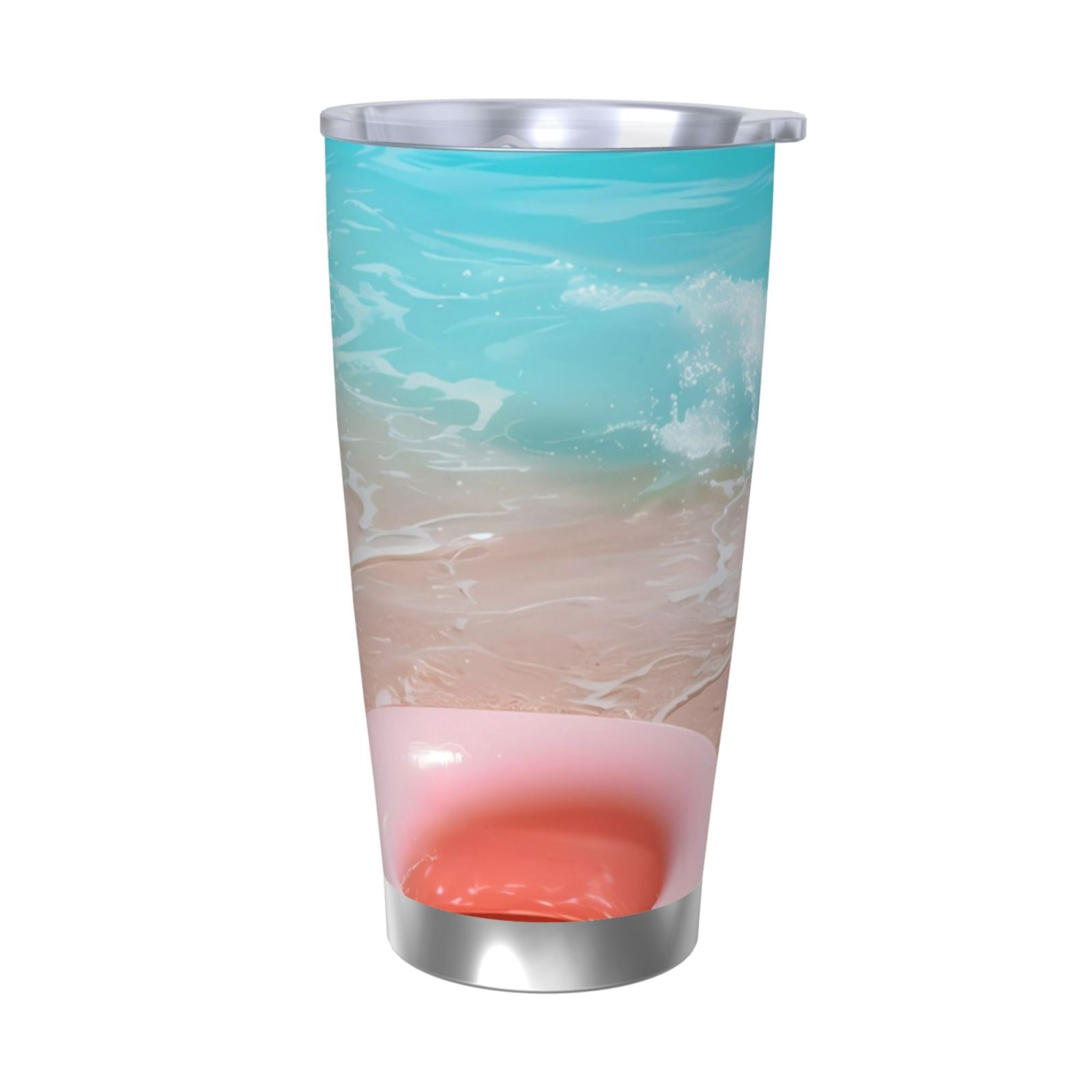 Gaeub Pink Float Ring On Beach Print 20-Ounce Stainless Steel Car Cup ...