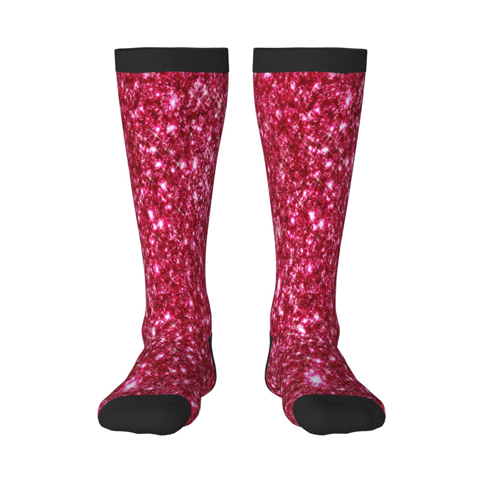 Gaeub Pink Glitter Printed Design Socks Stretchy High Tube Socks for ...