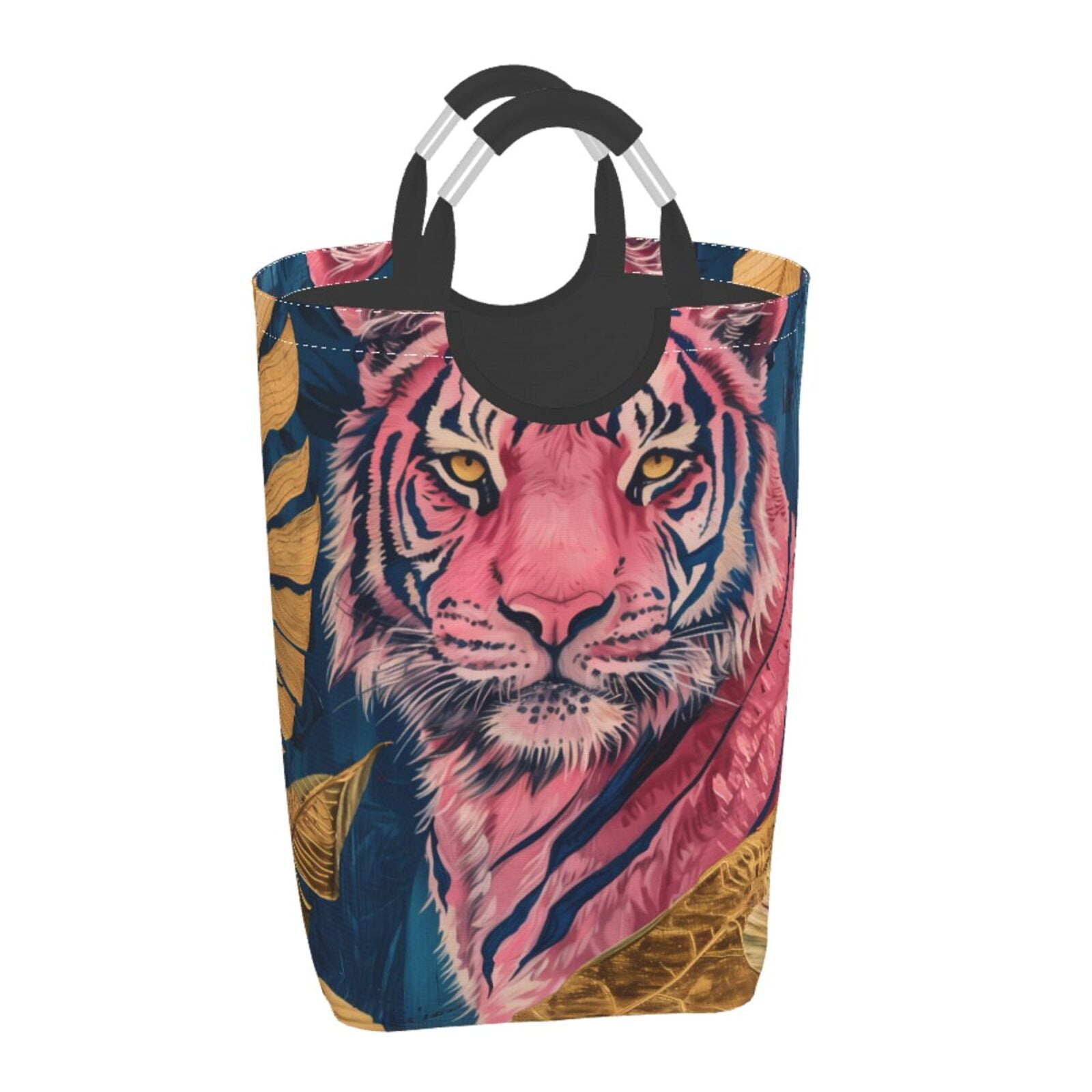 Gaeub Pink Tiger Gold Leaves Print 50L Large Laundry Hampers with ...