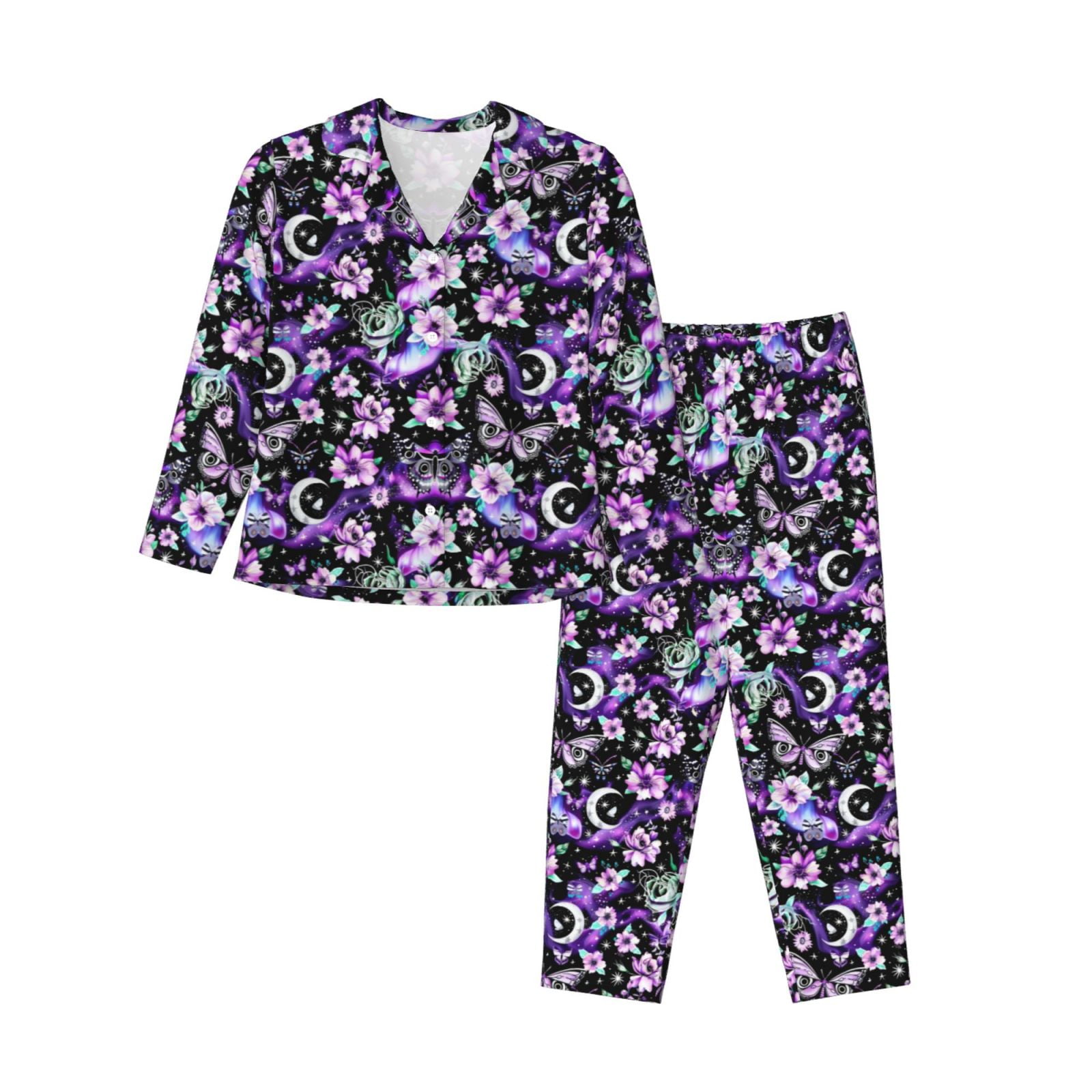 Gaeub Pink purple rainbow flower butterfly Women' Long-Sleeve Shirt and ...