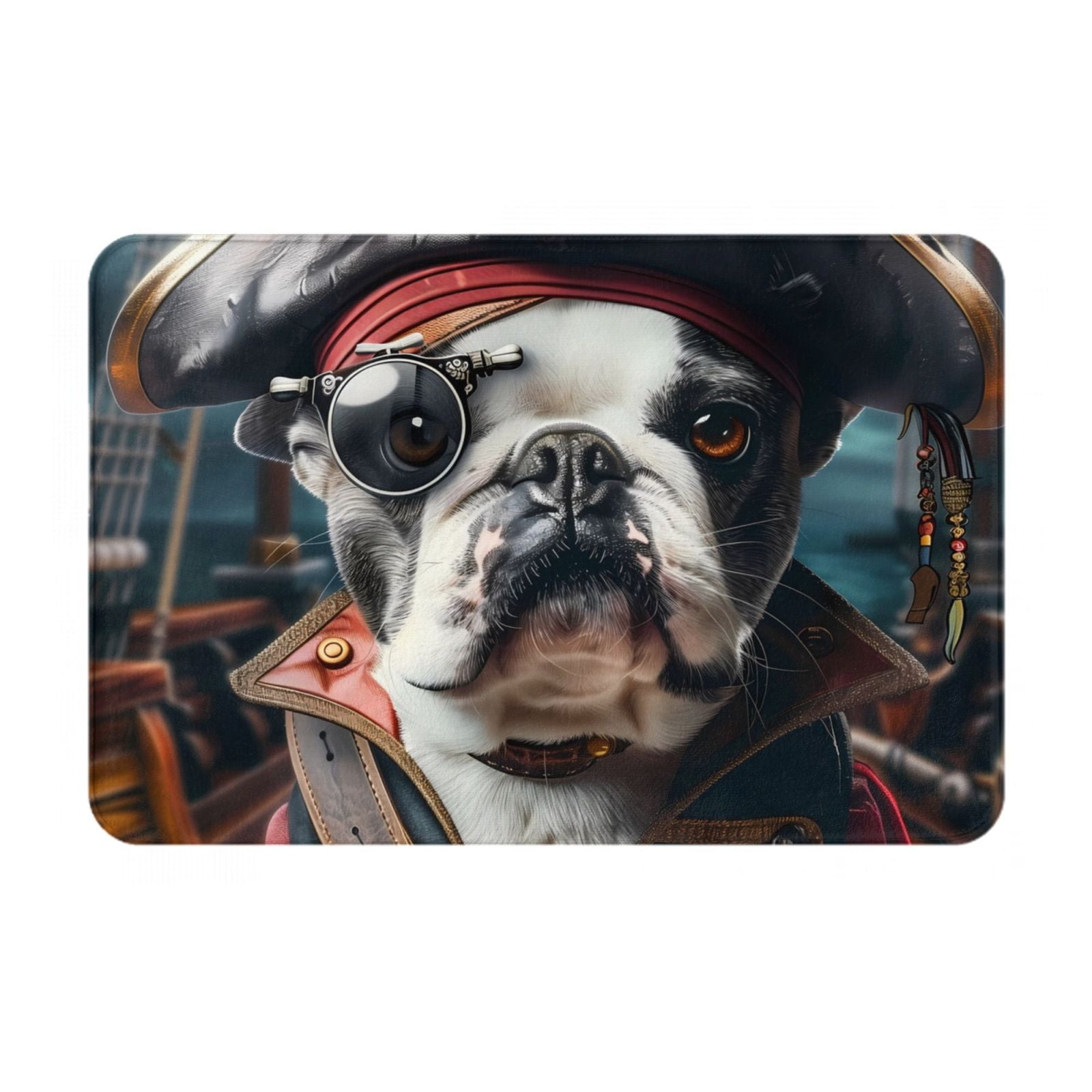 Gaeub Pirate Bulldog On Deck Print Door Mat with Heavy Duty Backing ...