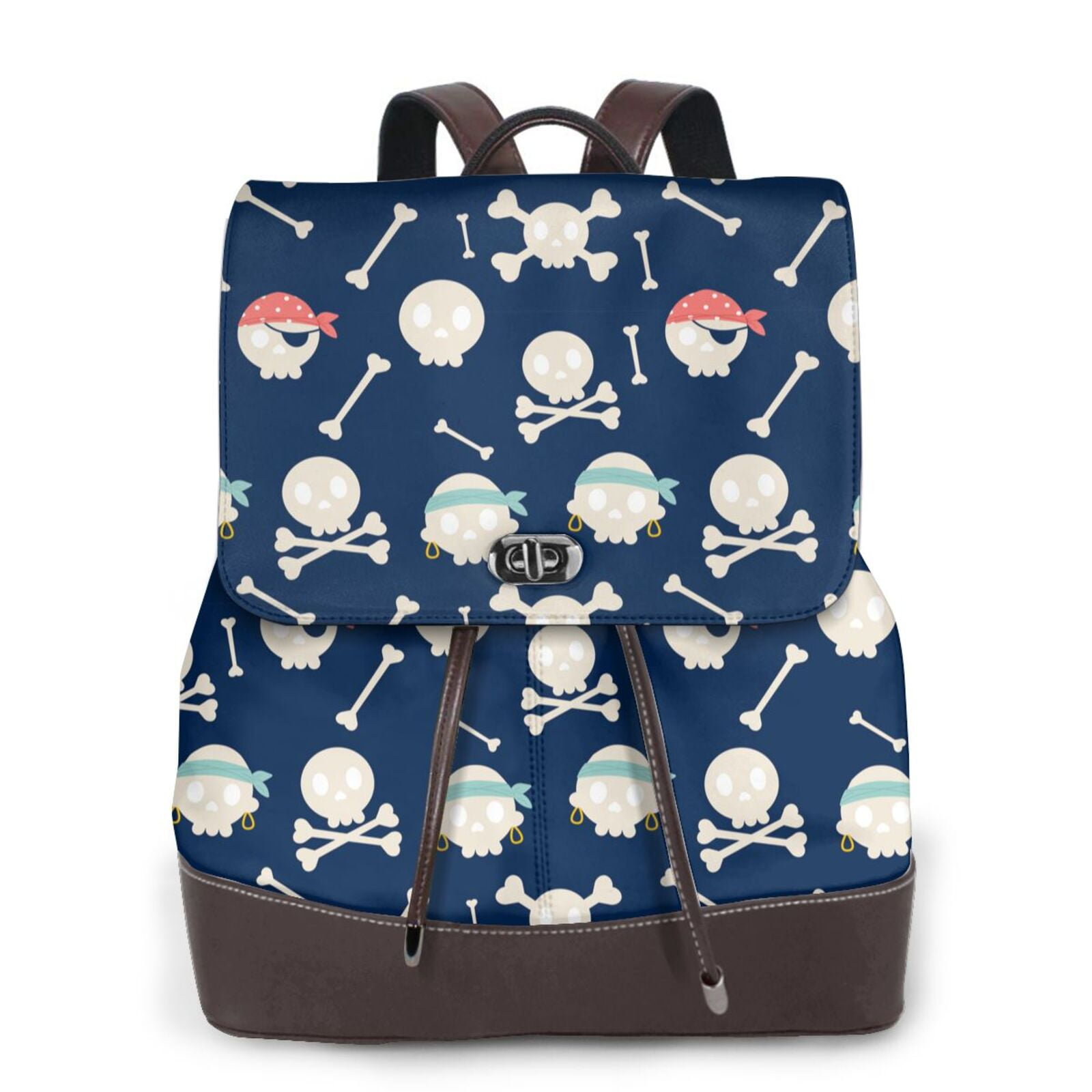 Gaeub Pirate Skulls 1 Print Women's Leather Backpack,Travel Laptop ...