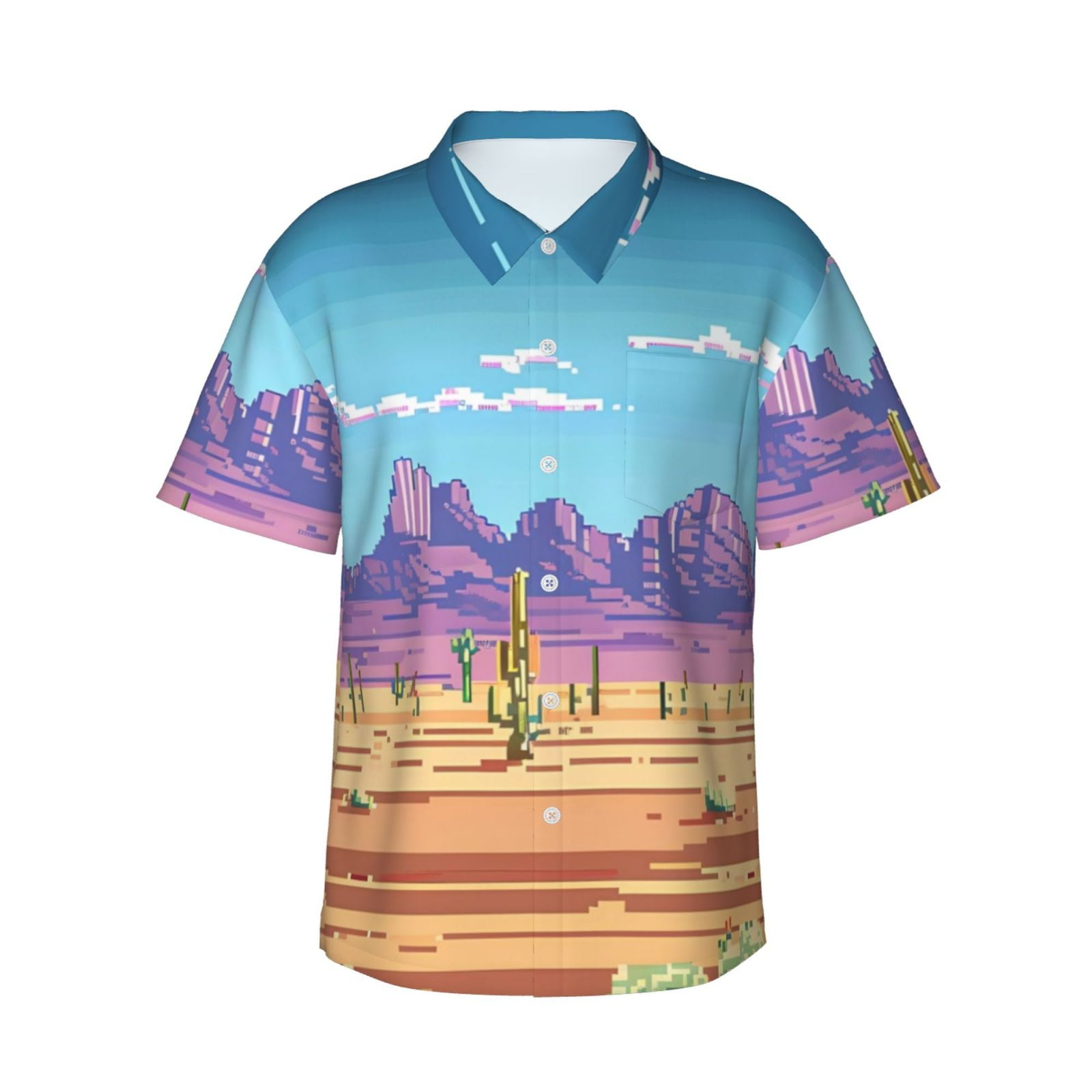 Gaeub Pixel Desert Landscape Print Men's Hawaiian Shirt,Button Down ...