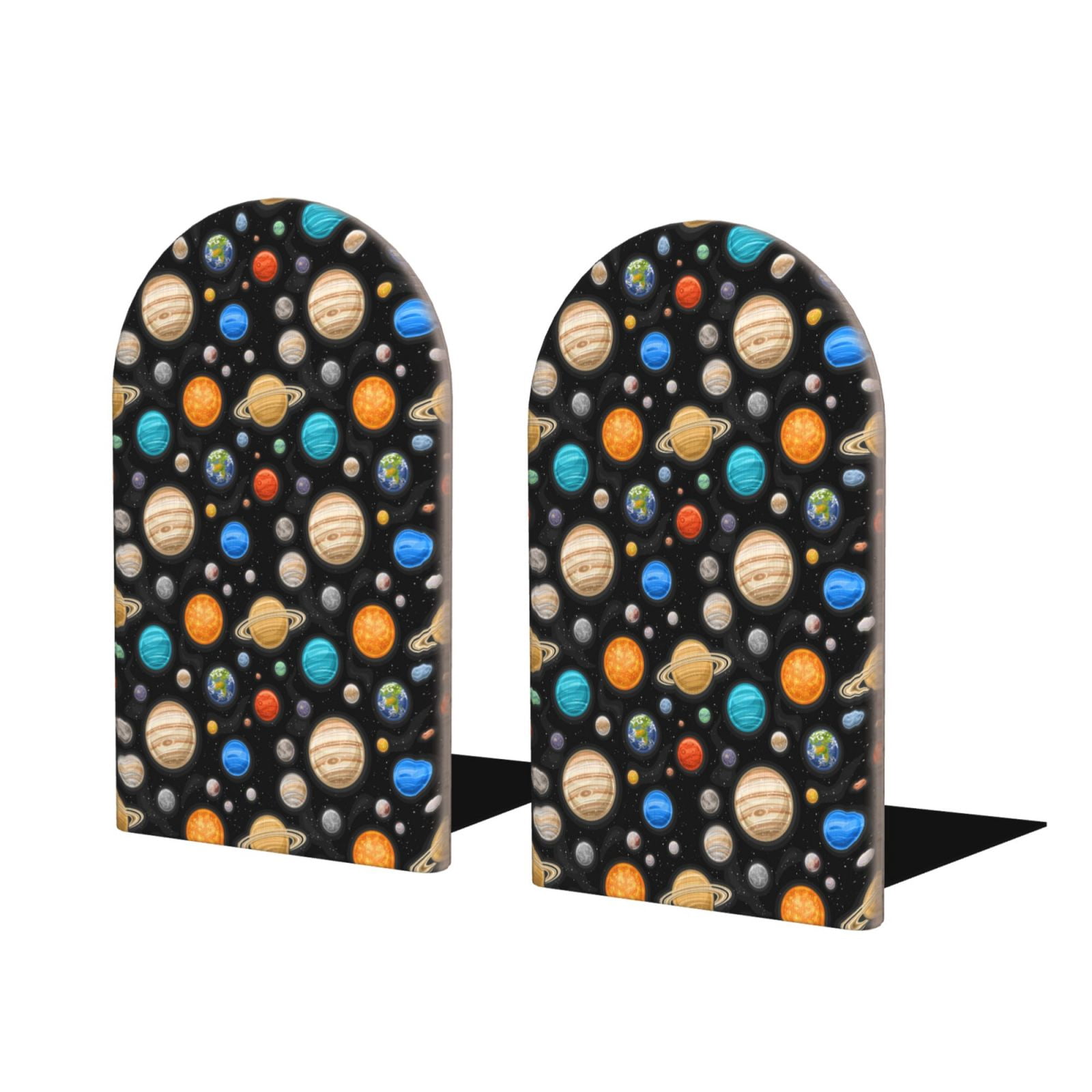 Gaeub Planets In Deep Space Wood Bookends, Non-Slip Bookends, Heavy ...