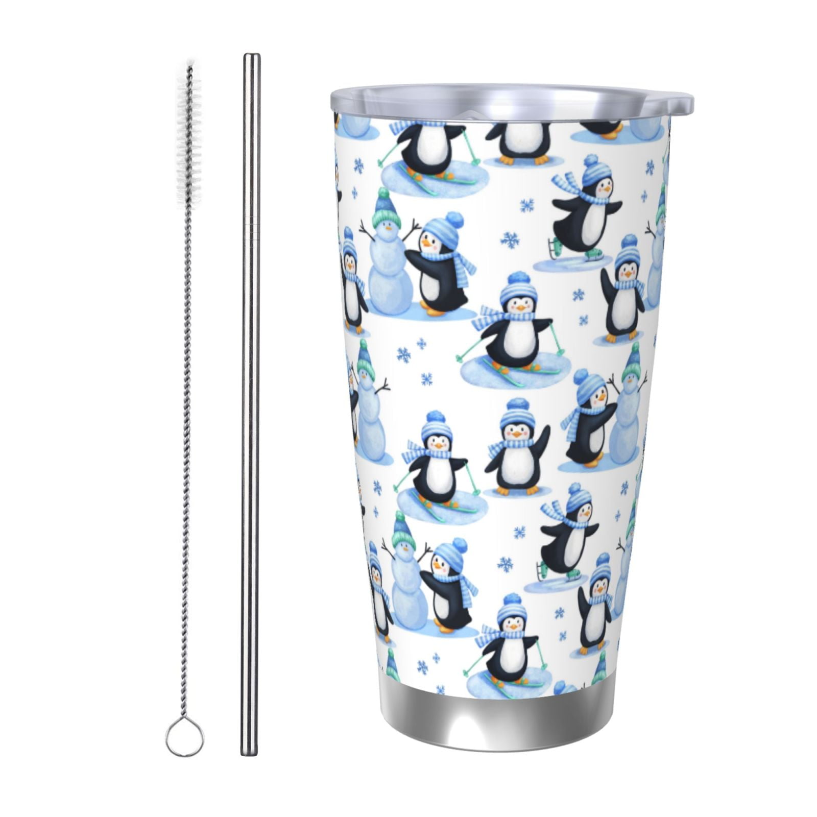 Gaeub Playful Penguins and Snowmen Print 20-Ounce Stainless Steel Car ...