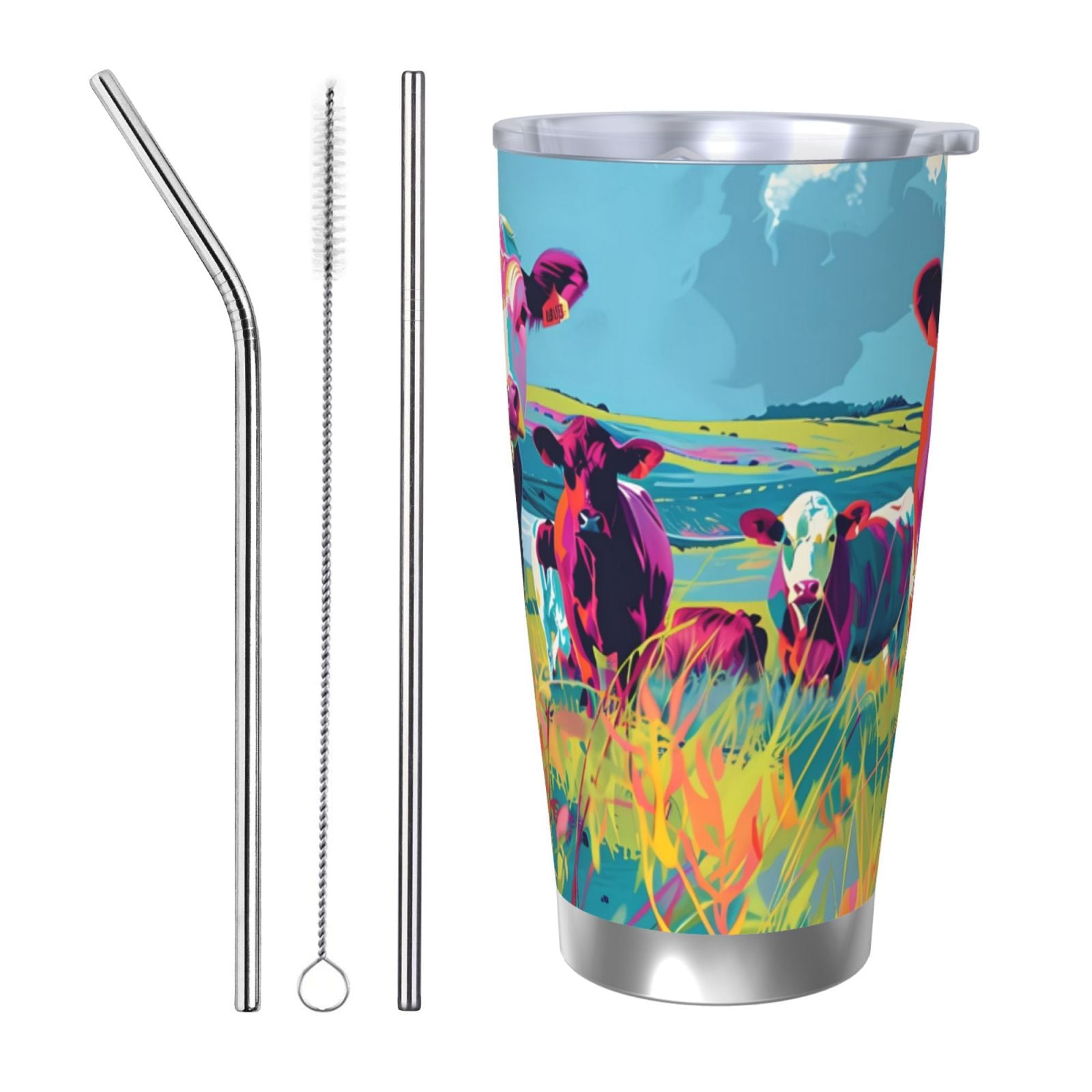 Gaeub Pop Art Colorful Cows Print 20-Ounce Stainless Steel Car Cup ...