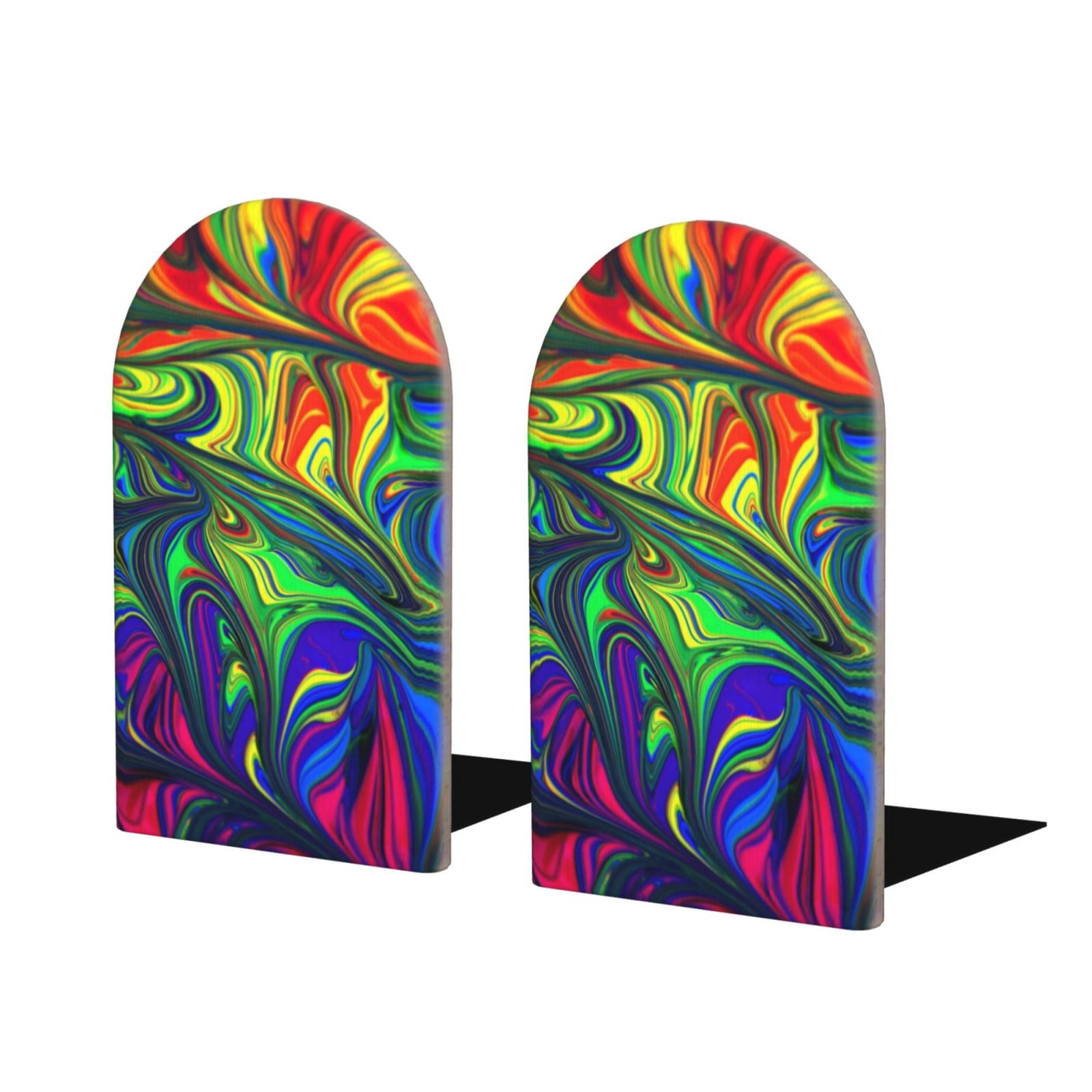 Gaeub Pride Rainbow Wood Bookends, Non-Slip Bookends, Heavy Duty Wooden ...