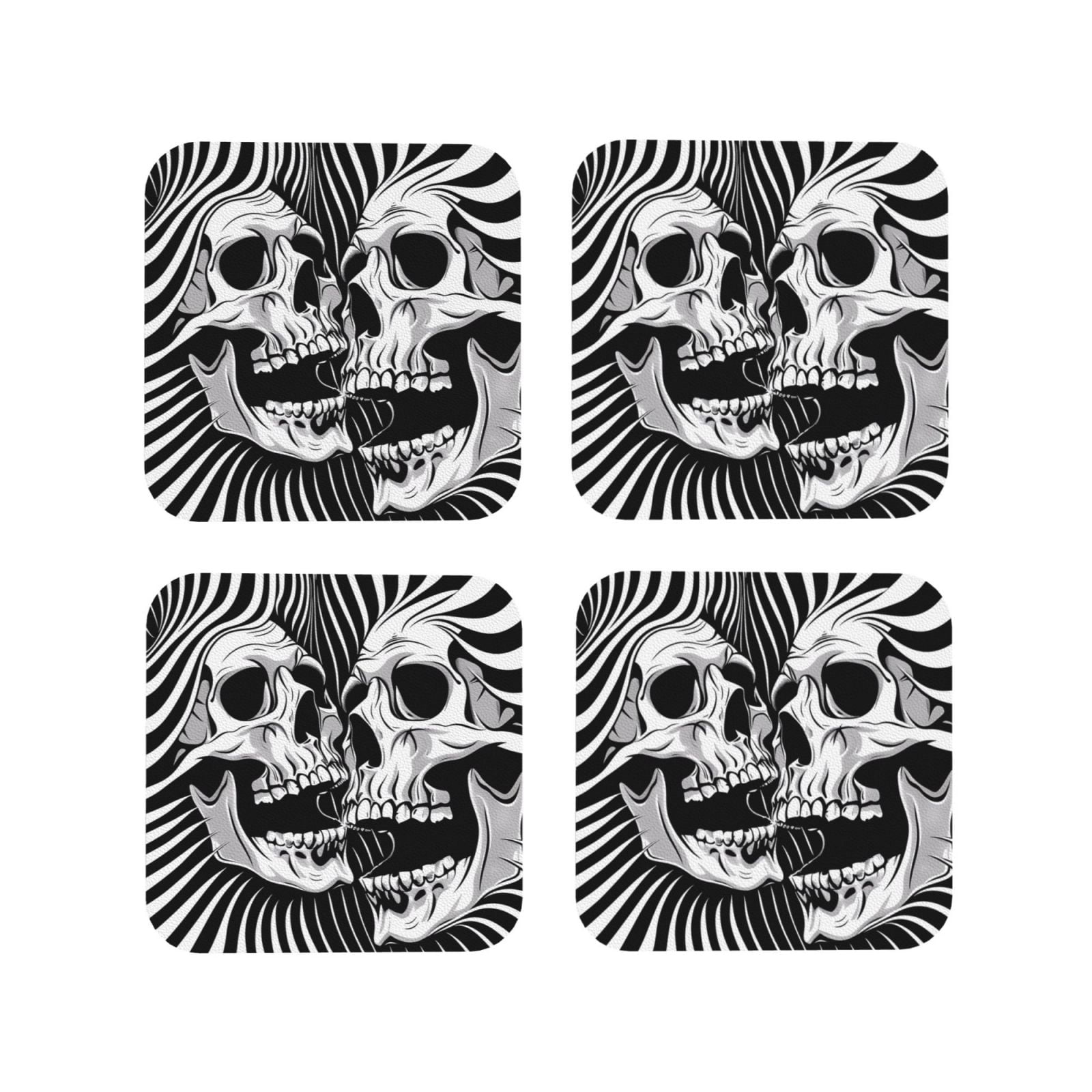 Gaeub Psychedelic Skull Illusion Art Print 4 Pcs Leather Coasters for Drinks ,Drink Coasters ...