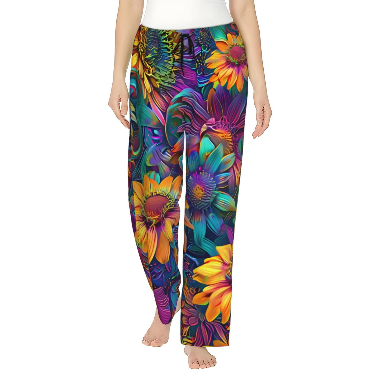 Gaeub Psychedelic Sunflowers Soft Pajama Pants for Women, Wide Leg ...