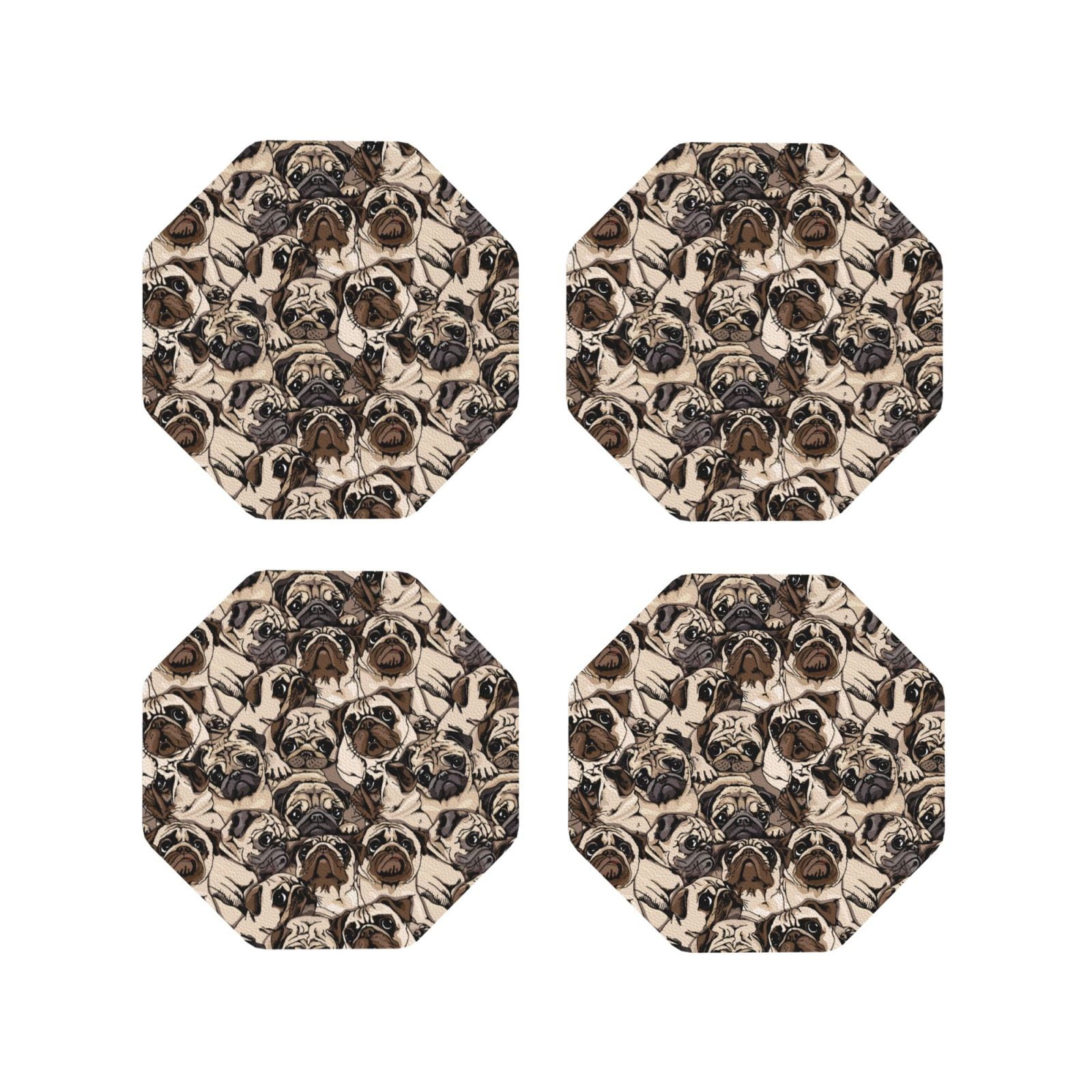 Gaeub Pug Print 4 Pcs Leather Coasters for Drinks ,Drink Coasters Sets ...