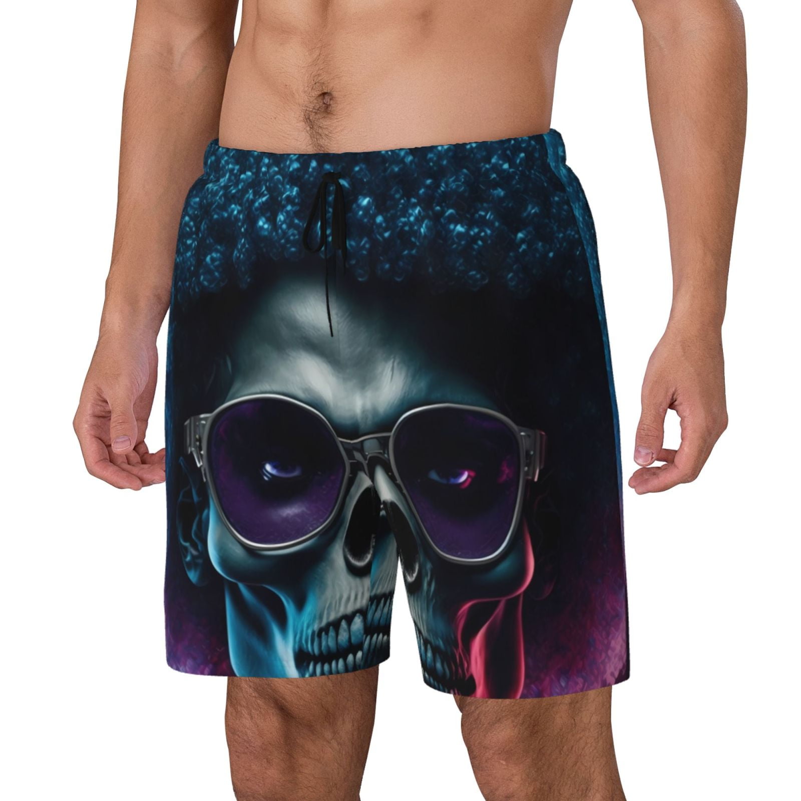 Gaeub Punk Style Blue Haired Skull Print Mens Swim Trunks with ...