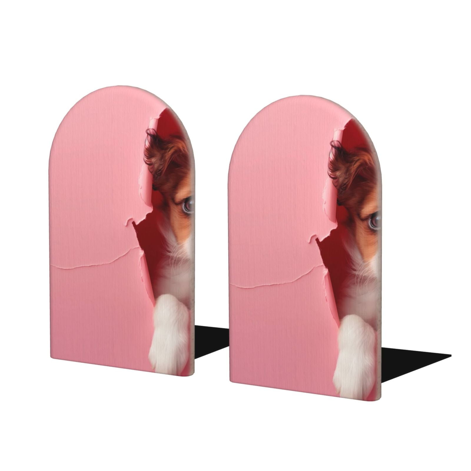 Gaeub Puppy Peeking Through Pink Wood Bookends, Non-Slip Bookends ...
