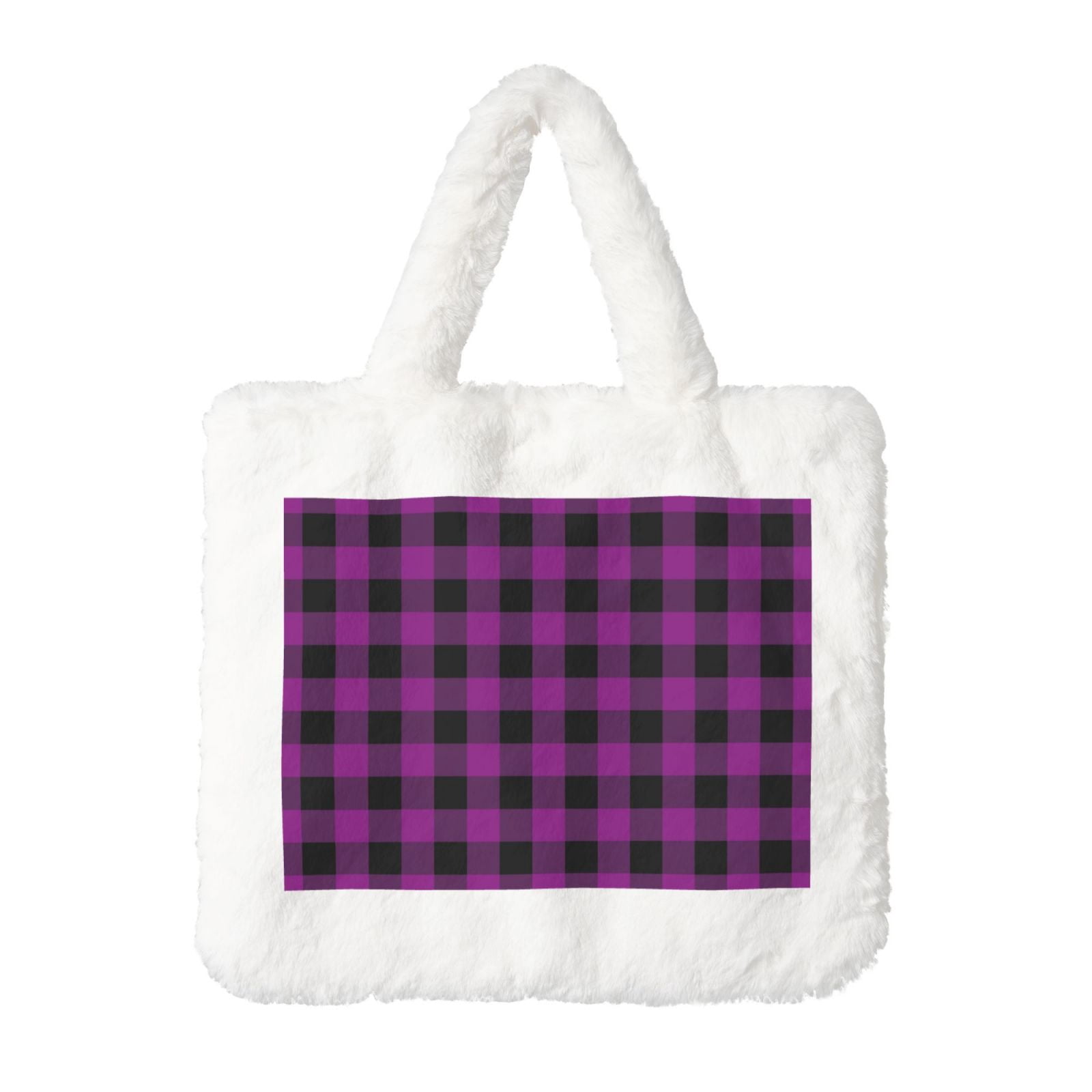 Gaeub Purple Black Plaid Printed Plush Underarm Bag, Ladies Fluffy ...
