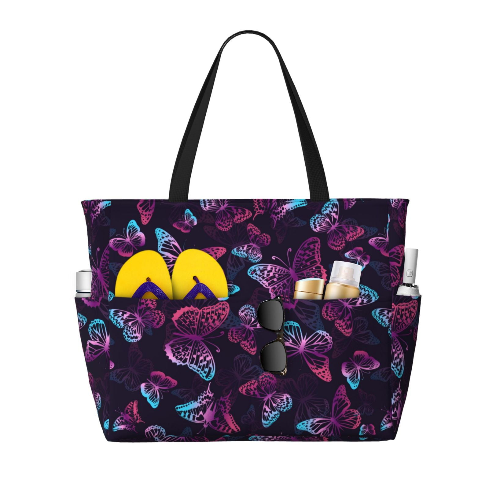 Gaeub Purple Butterfly Beach Travel Bag, Multi-Pocket Beach Bag, Summer ...