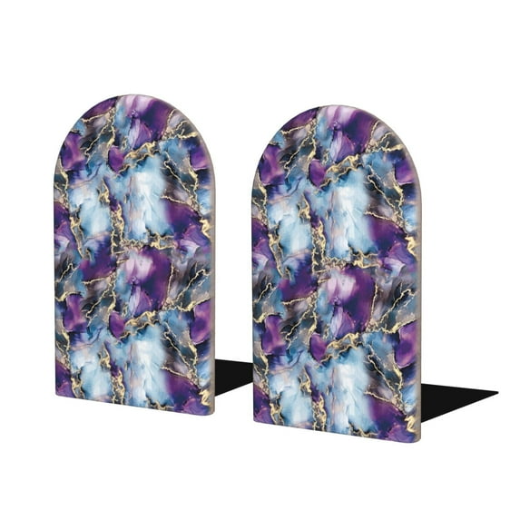 Gaeub Purple Marble Texture Wood Bookends, Non-Slip Bookends, Heavy ...